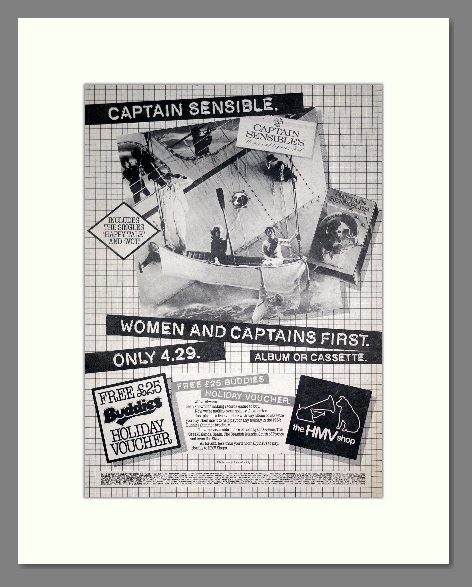 Captain Sensible - Women And Captains First. Vintage Advert 1982 (ref – The Nostalgia Shop