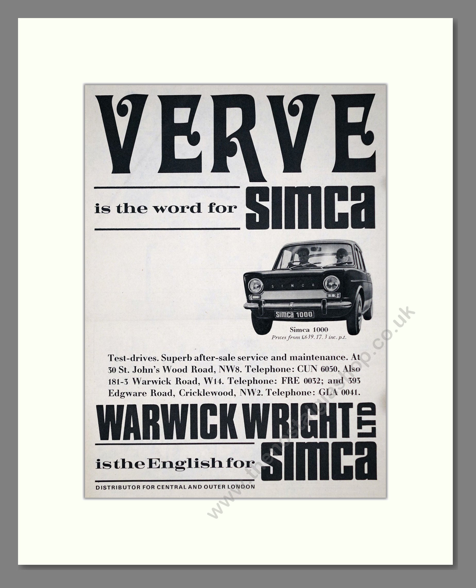 Simca - 1000 At Warwick Wright. Vintage Advert 1966 (ref AD64077) – The Nostalgia Shop