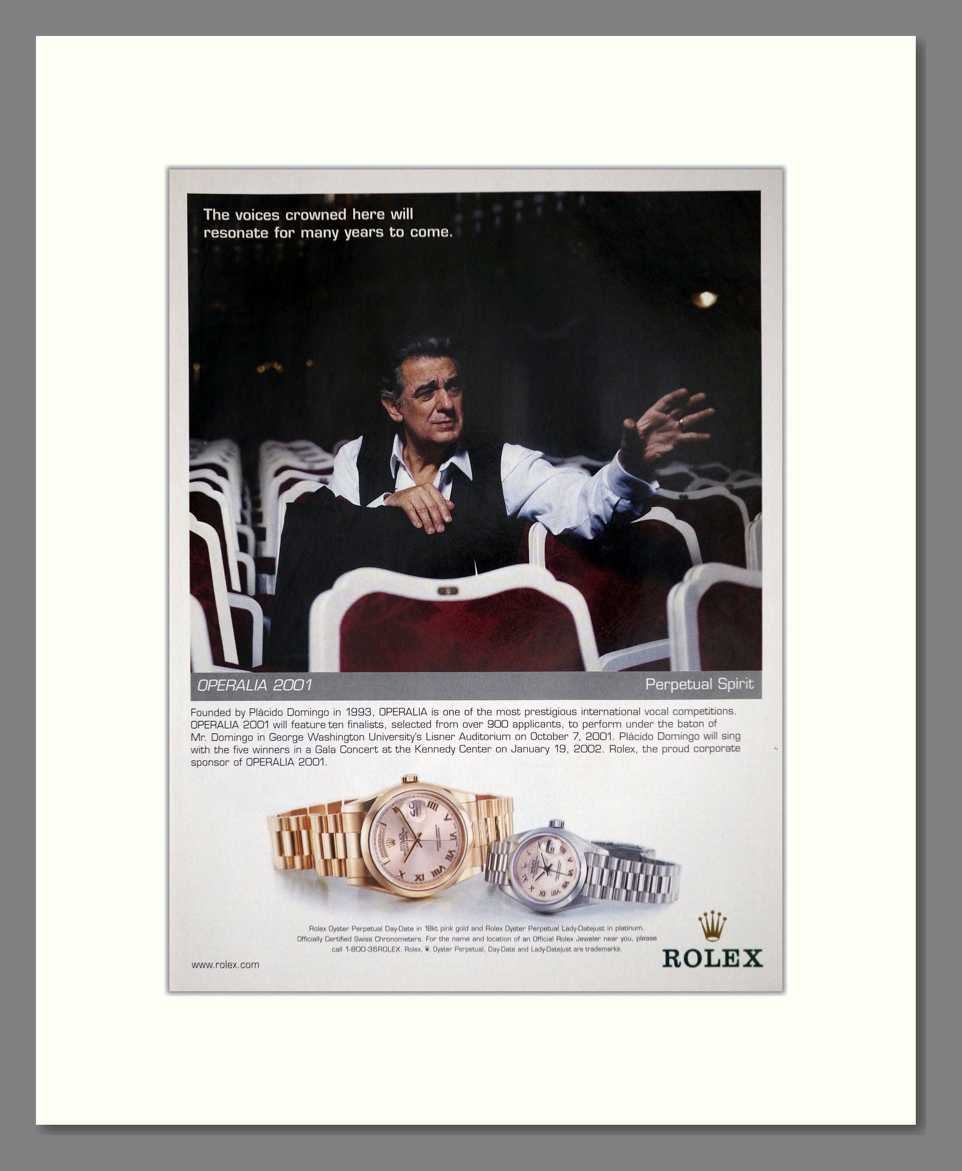 Rolex Oyster Perpetual Day-Date. Placido Domingo. Original Advert 2001 ...