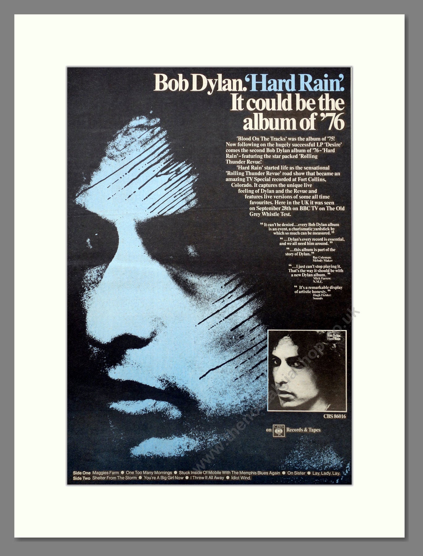 Bob Dylan, Hard Rain. Large Original Advert 1976 (ref AD15701) – The ...