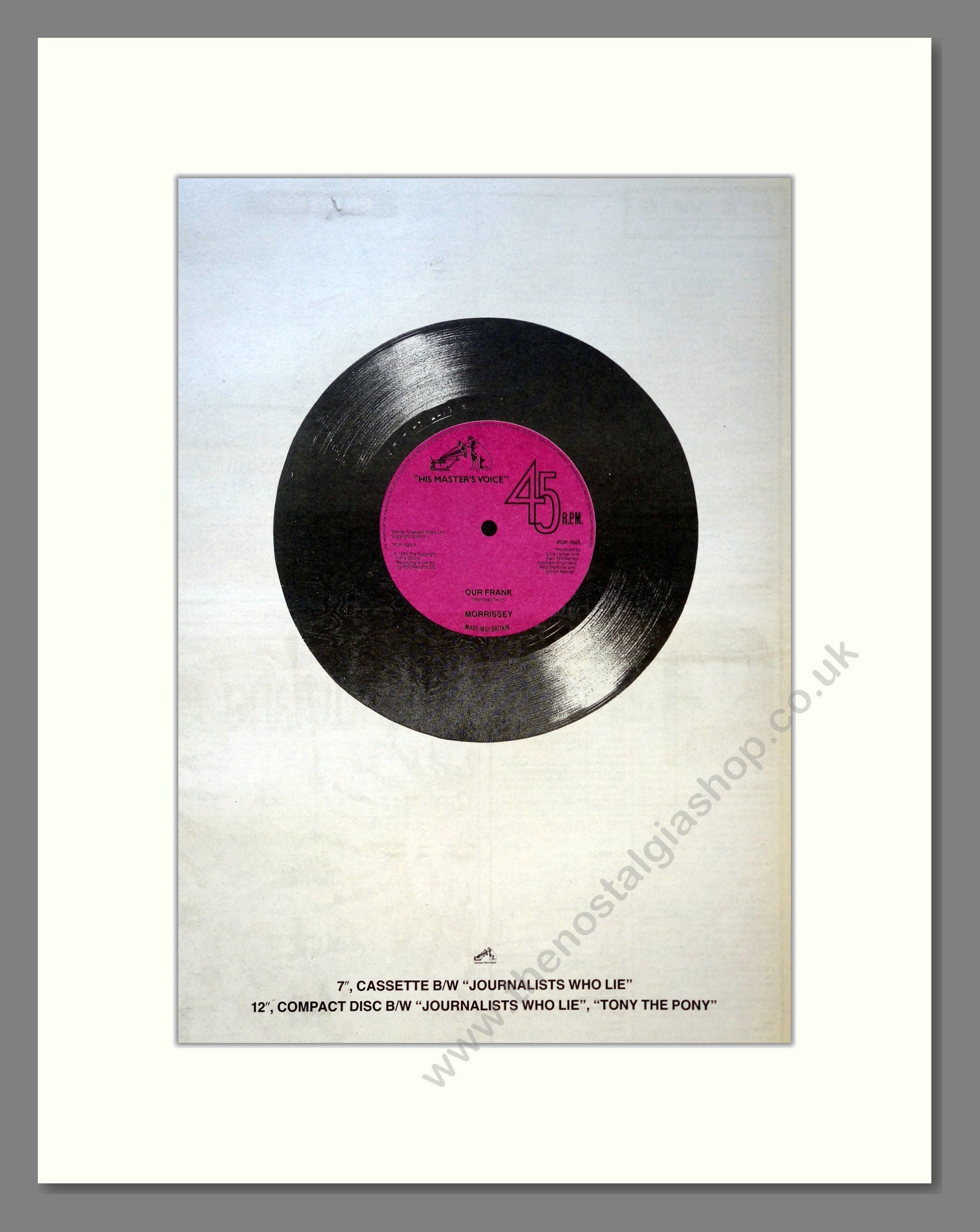 Morrissey - Our Frank. Vintage Advert 1991 (ref AD18081) – The ...