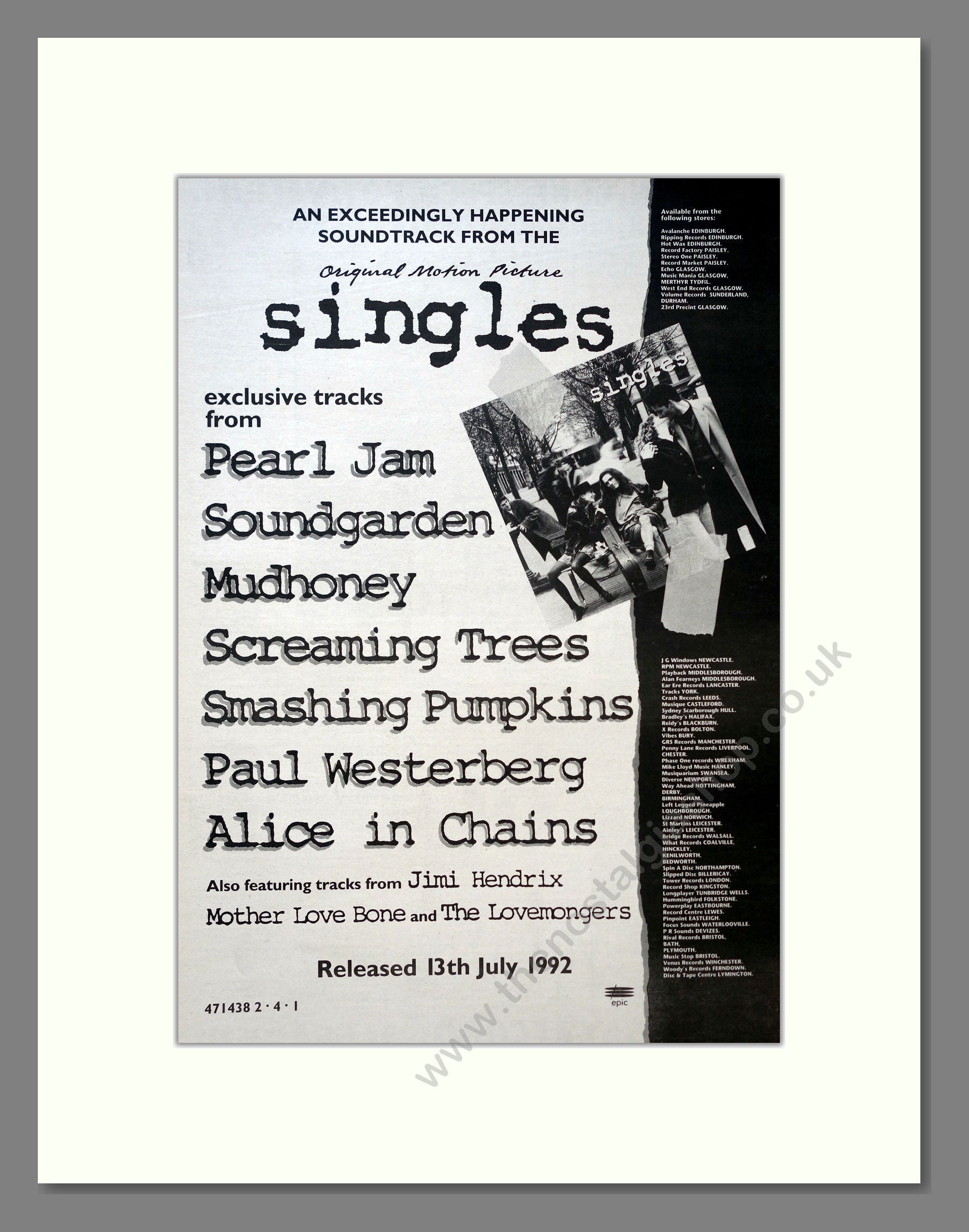 Various Artists - Singles Soundtrack. Vintage Advert 1992 (ref AD18311 – The Nostalgia Shop