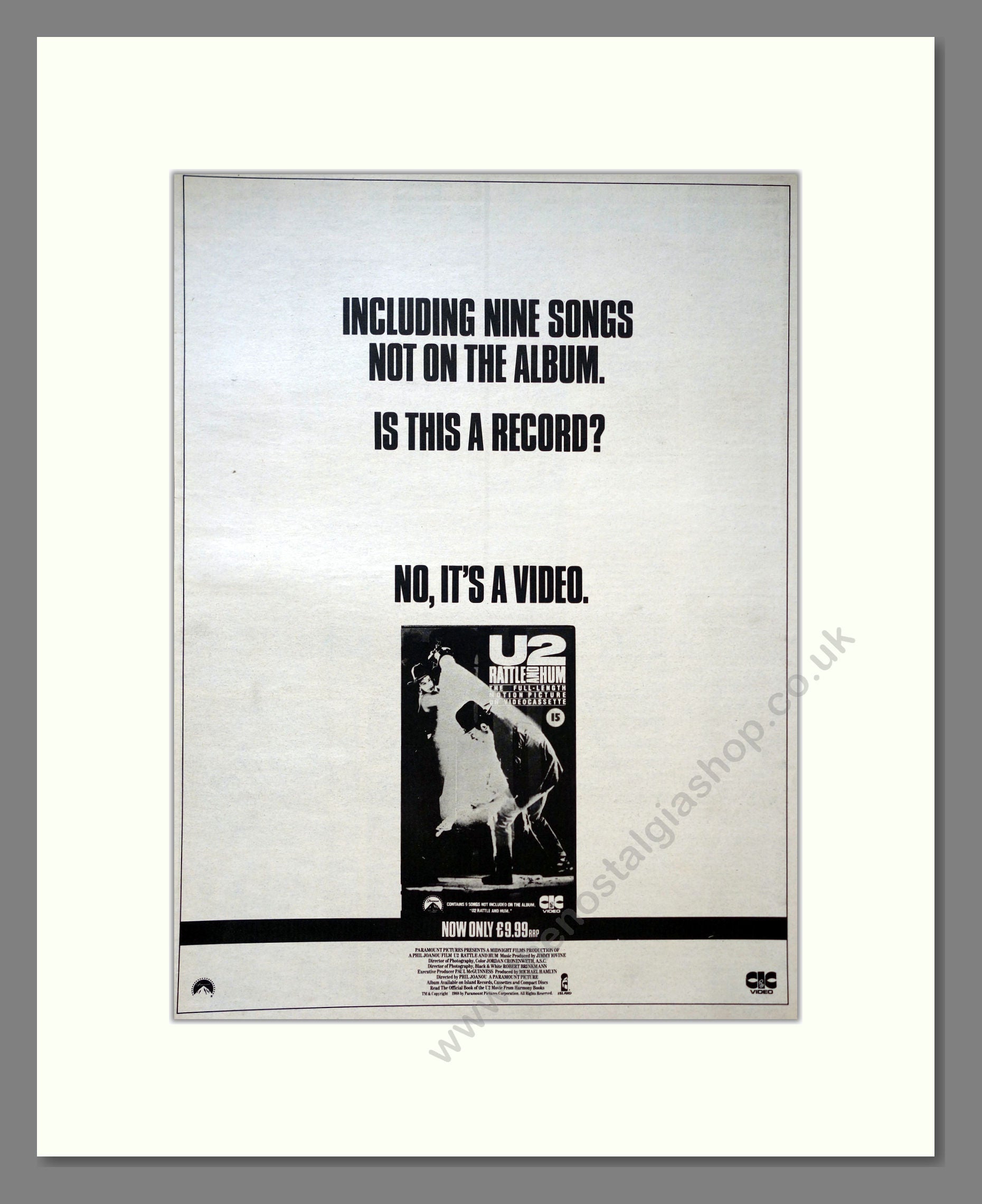 U2 - Rattle n Hum Video. Vintage Advert 1990 (ref AD18458) – The ...