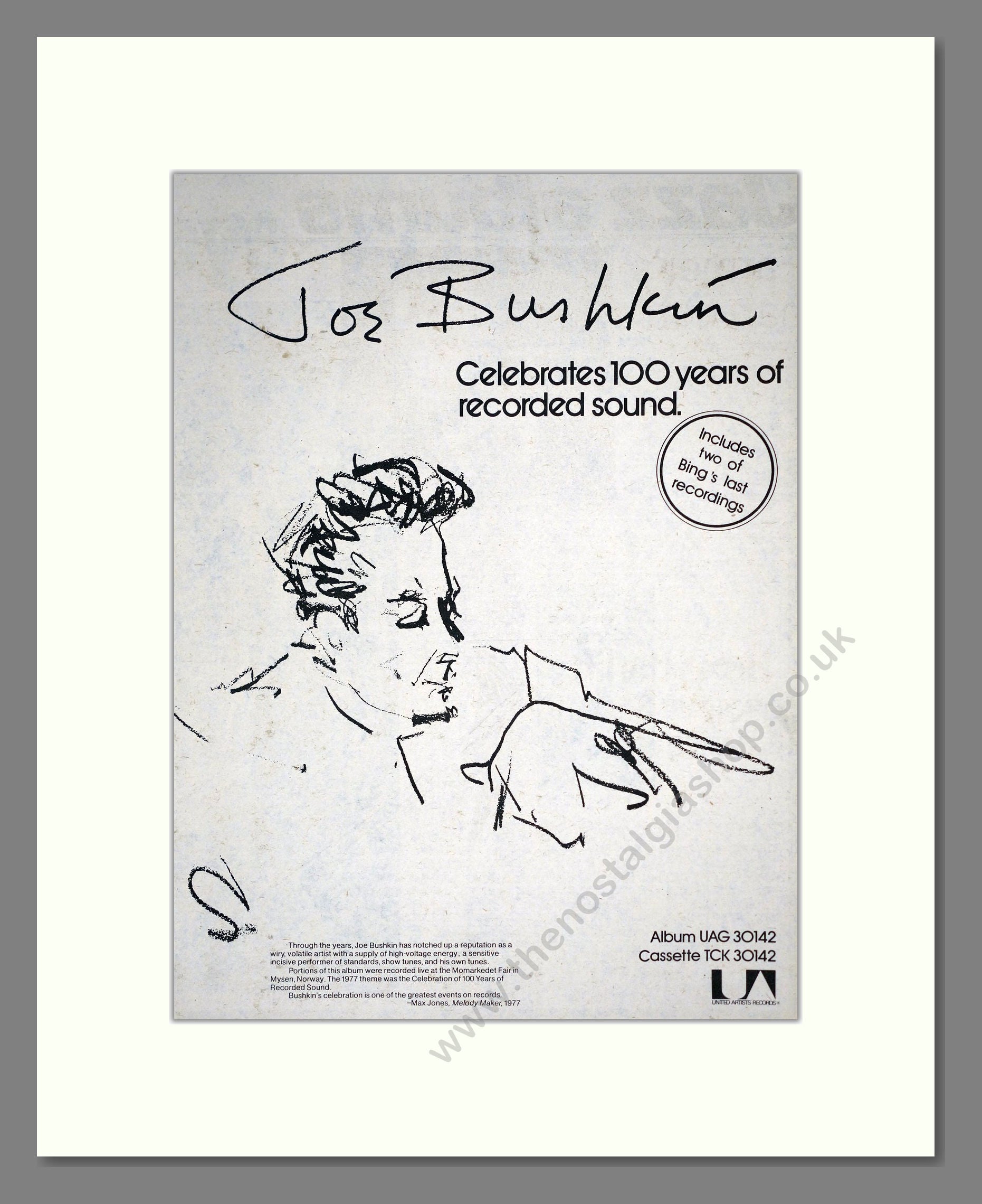 Joe Bushkin - 100 Years Of Recorded Sound. Vintage Advert 1977 (ref AD ...