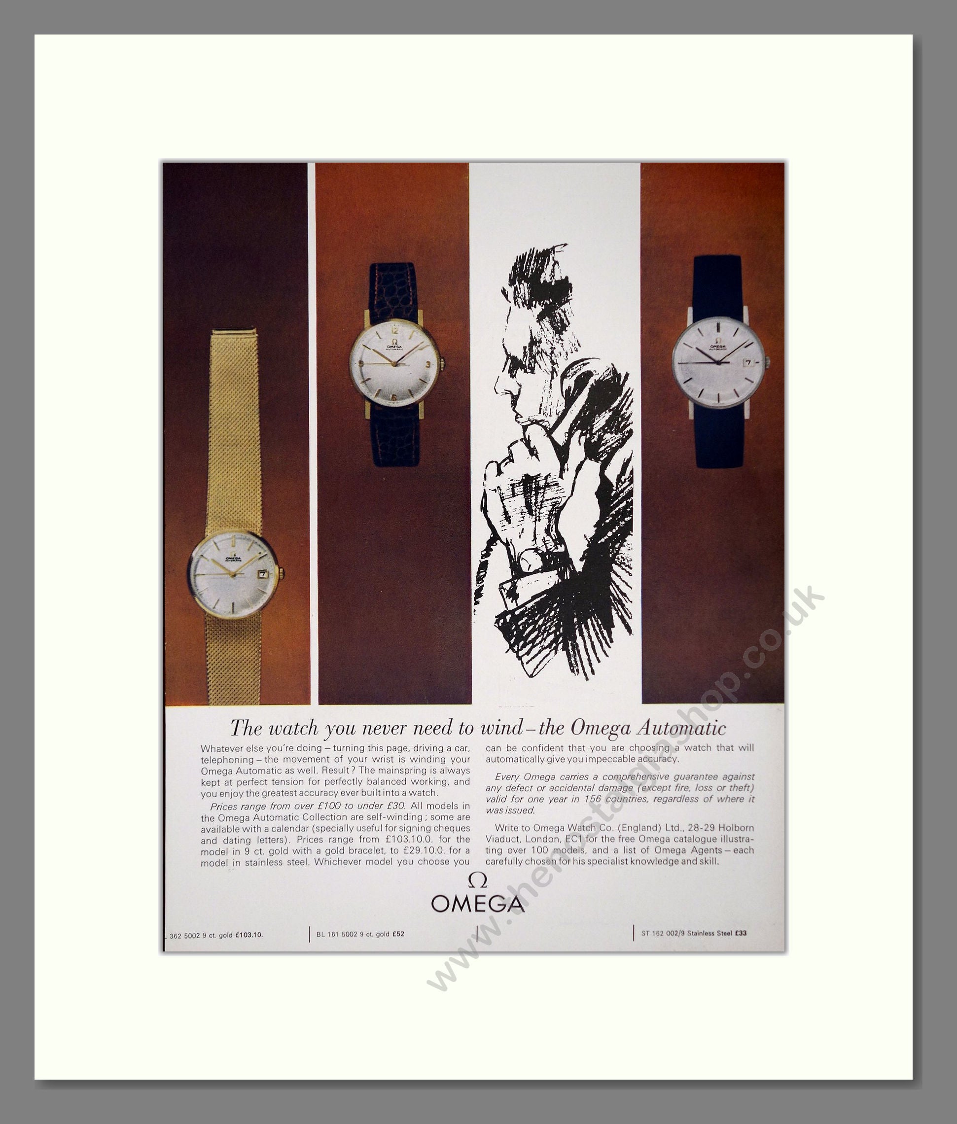 Omega - Automatic. Vintage Advert 1965 (ref AD62303) – The Nostalgia Shop