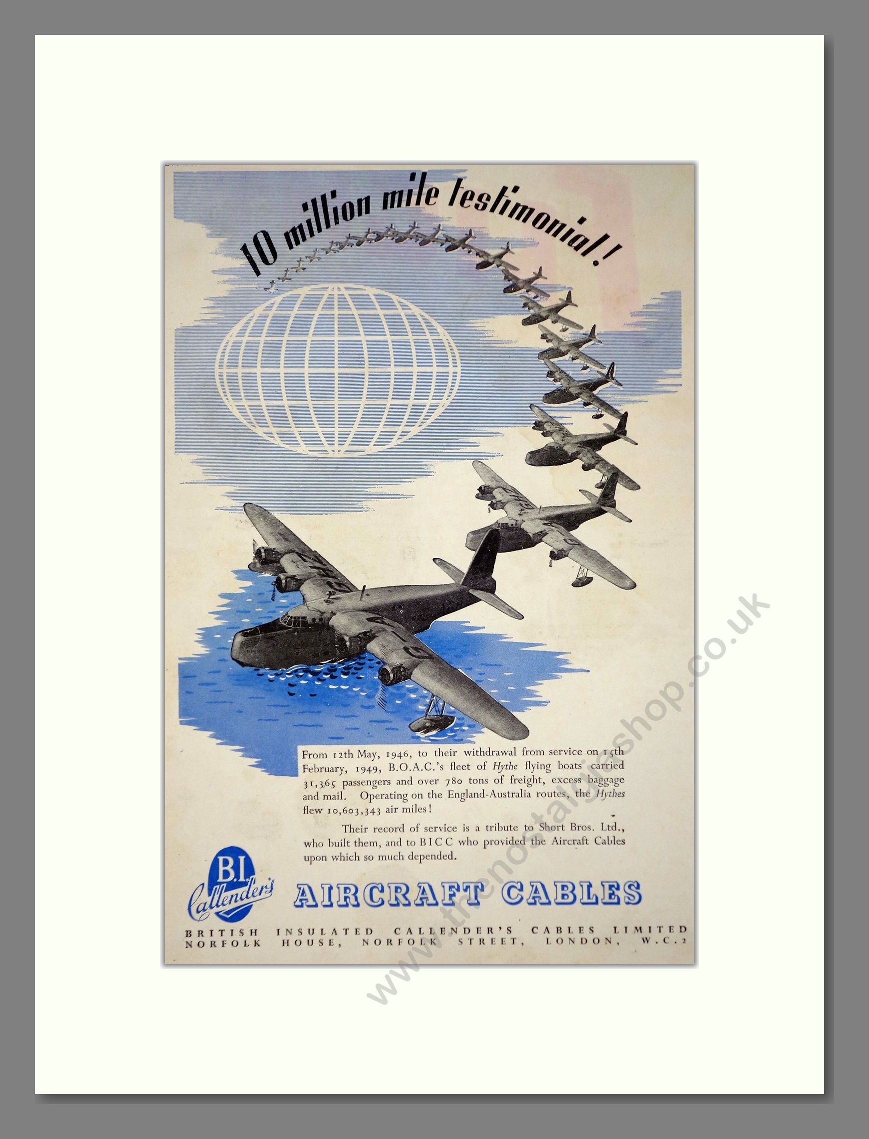 British Insulated Callender's - Aircraft Cables. Vintage Advert 1949 ...