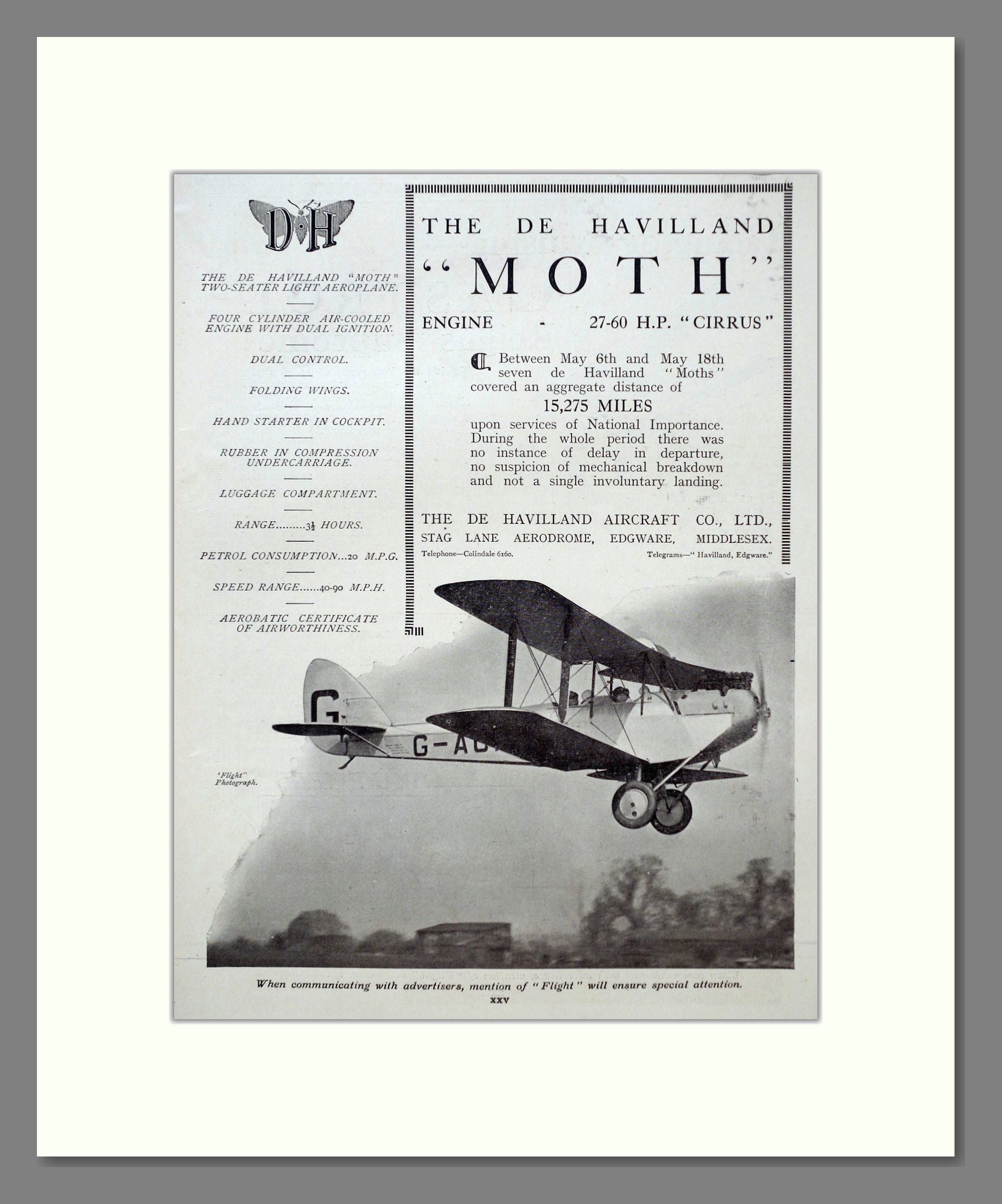 De Havilland - Moth. Vintage Advert 1926 (ref AD63022) – The Nostalgia Shop