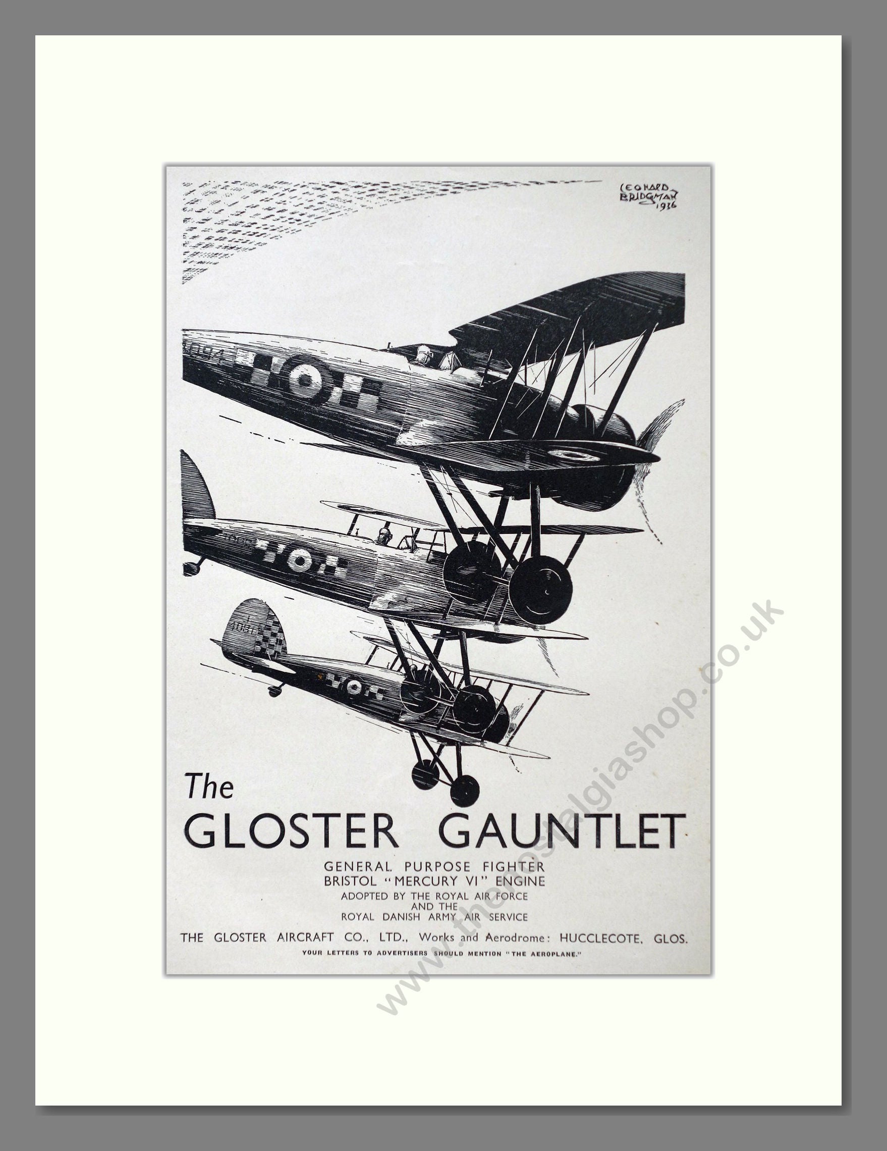 Gloster - Gauntlet. Vintage Advert 1937 (ref AD63049) – The Nostalgia Shop