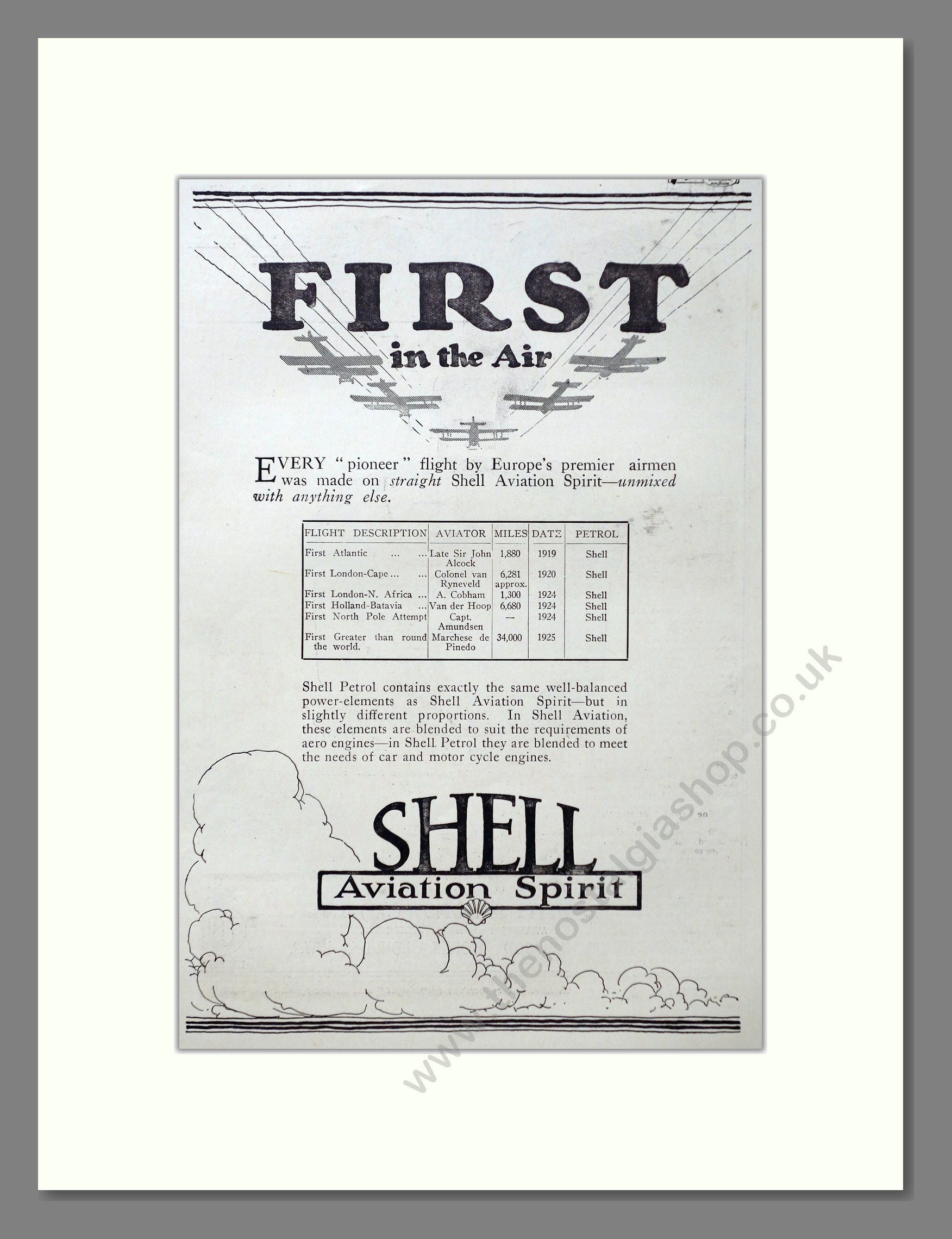 Shell - Aviation Spirit. Vintage Advert 1926 (ref AD63121) – The ...