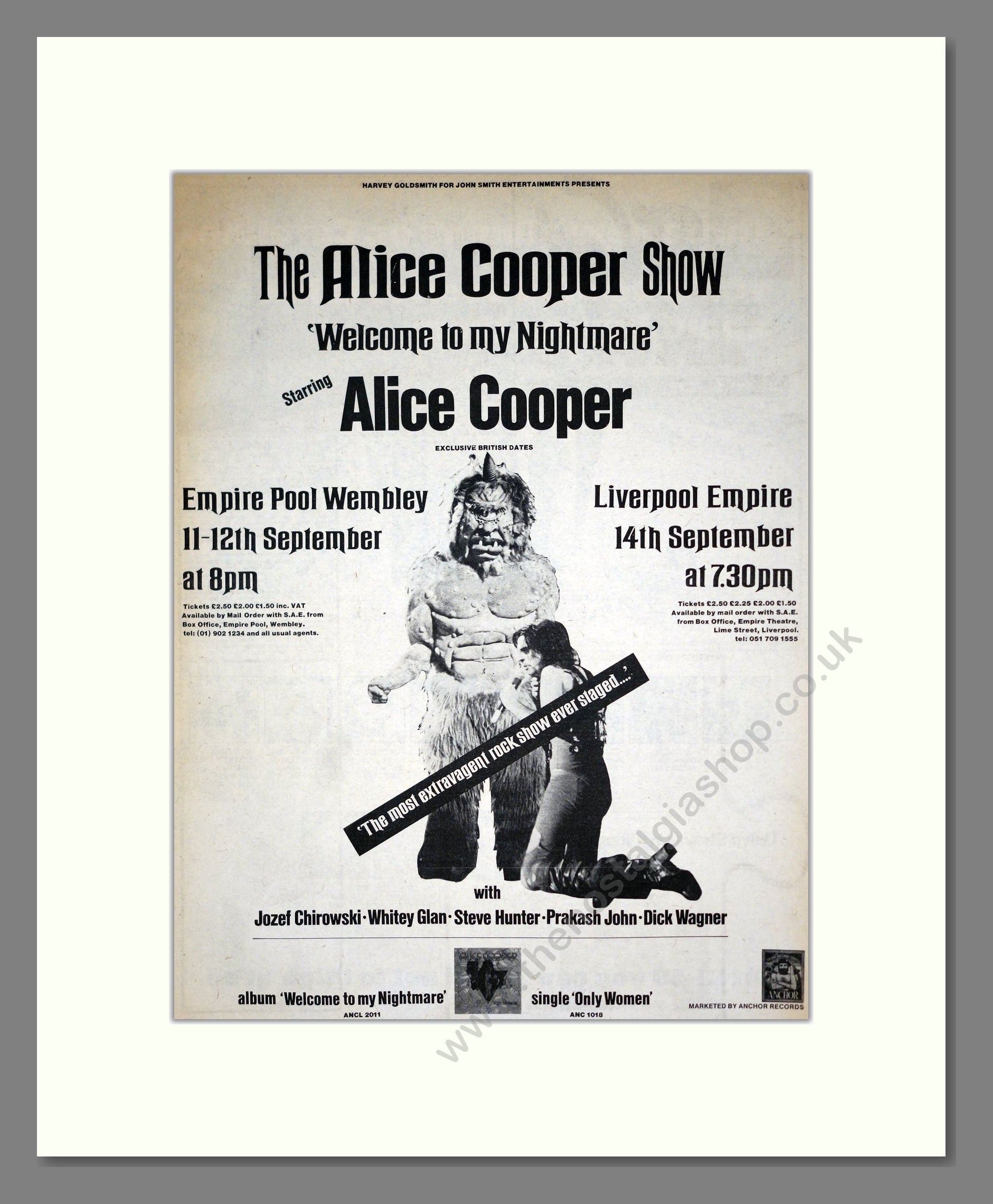 Alice Cooper - Welcome To My Nightmare. Vintage Advert 1975 (ref AD190 ...