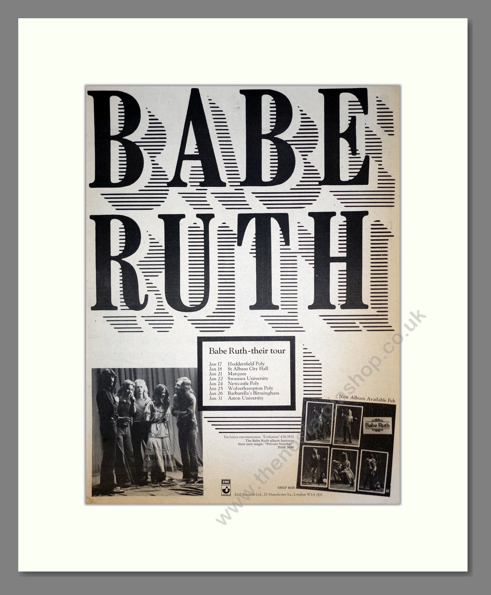 Babe Ruth - UK Tour. Vintage Advert 1975 (ref AD19011) – The Nostalgia Shop