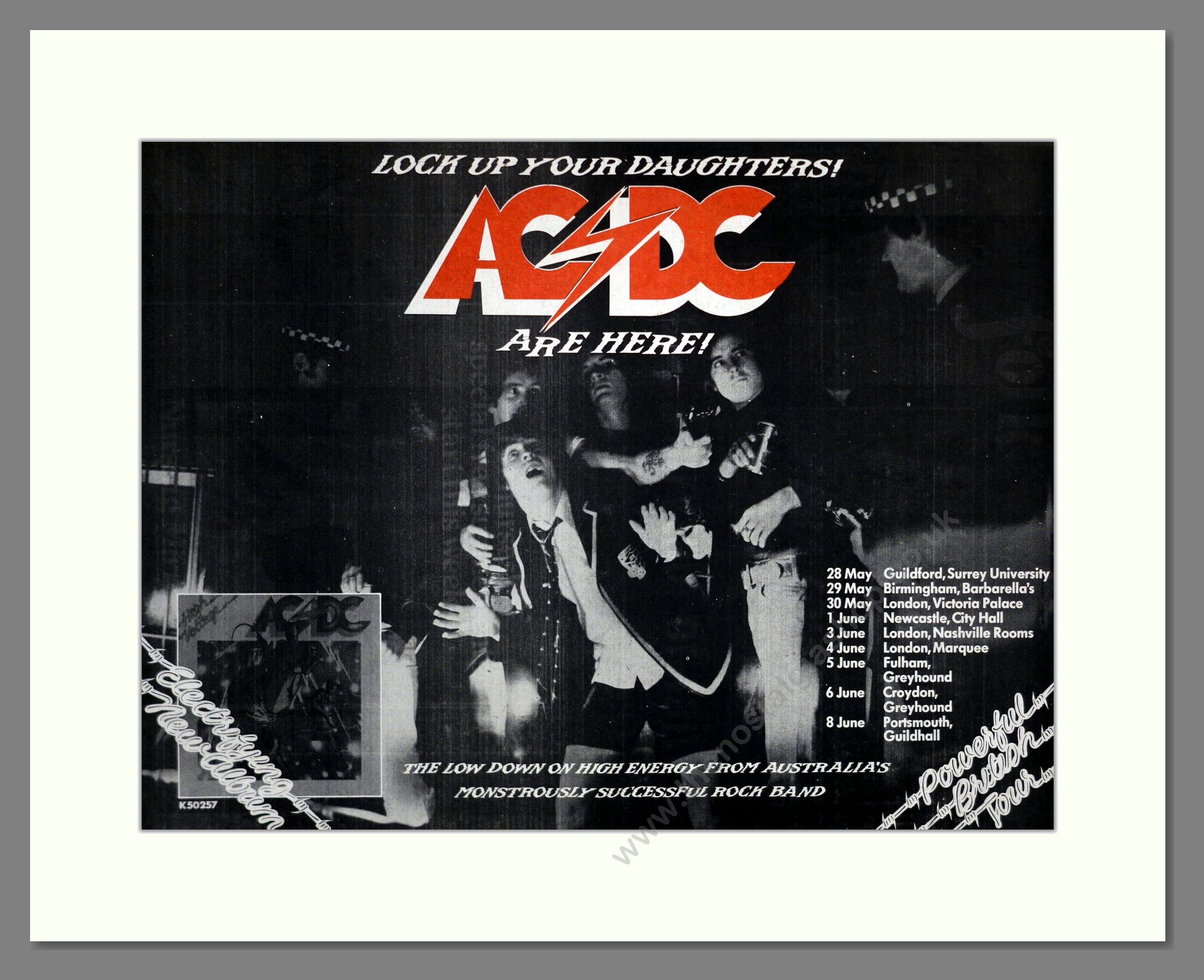 AC DC - Lock Up Your Daughters UK Tour. Vintage Advert 1976 (ref AD191 ...
