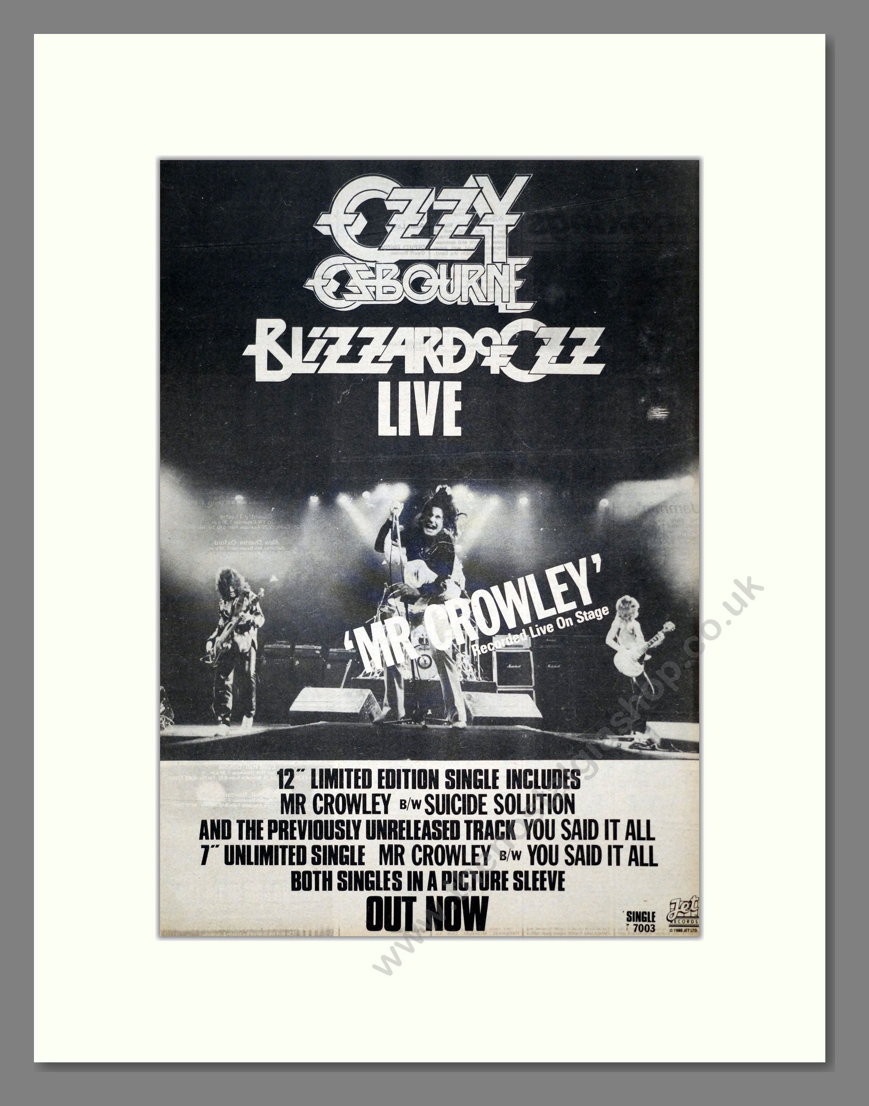 Ozzy Osbourne - Blizzard Of Ozz Live. Vintage Advert 1980 (ref AD19229 ...