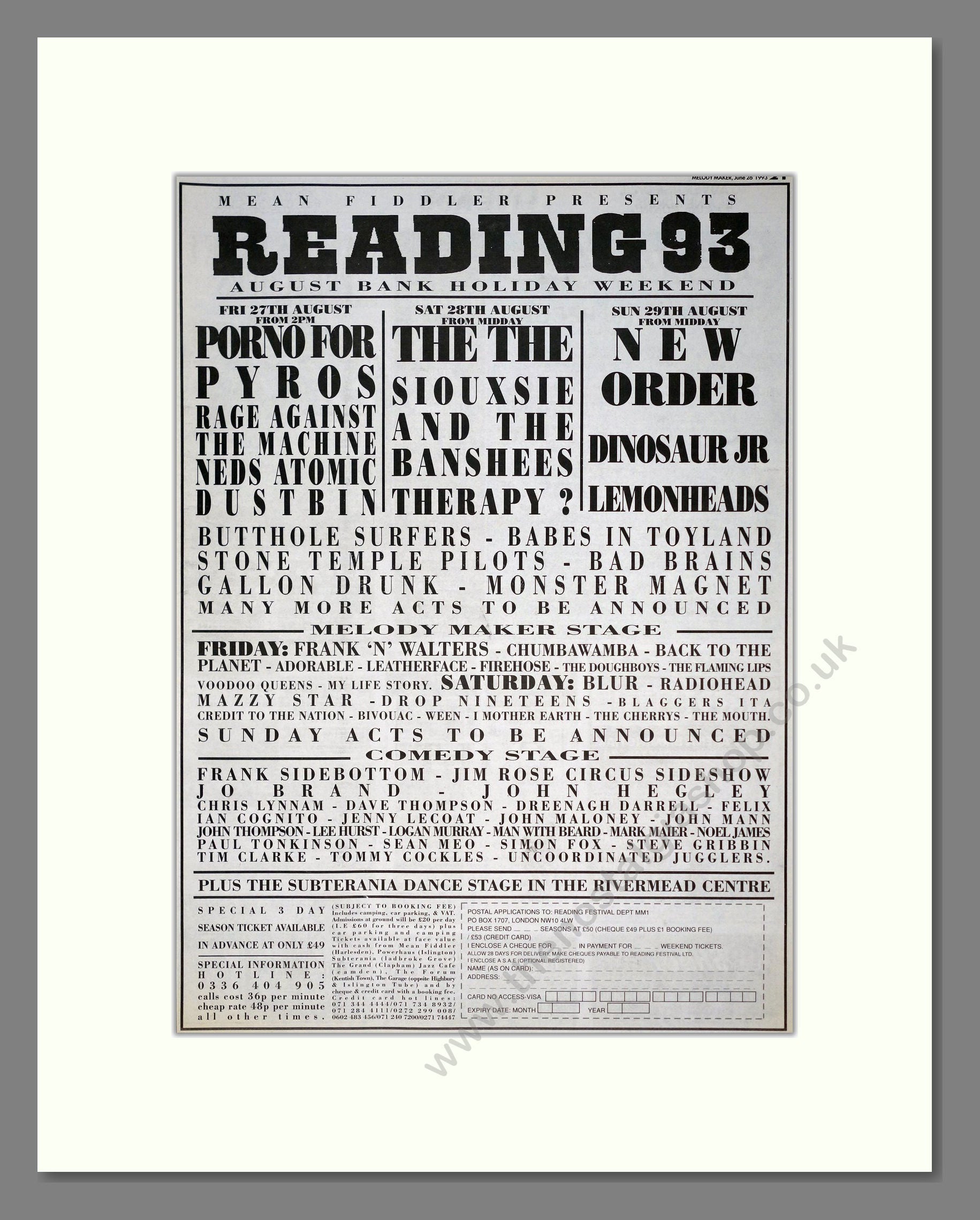 Various Artists - Reading Festival 93. Vintage Advert 1993 (ref AD1926 ...