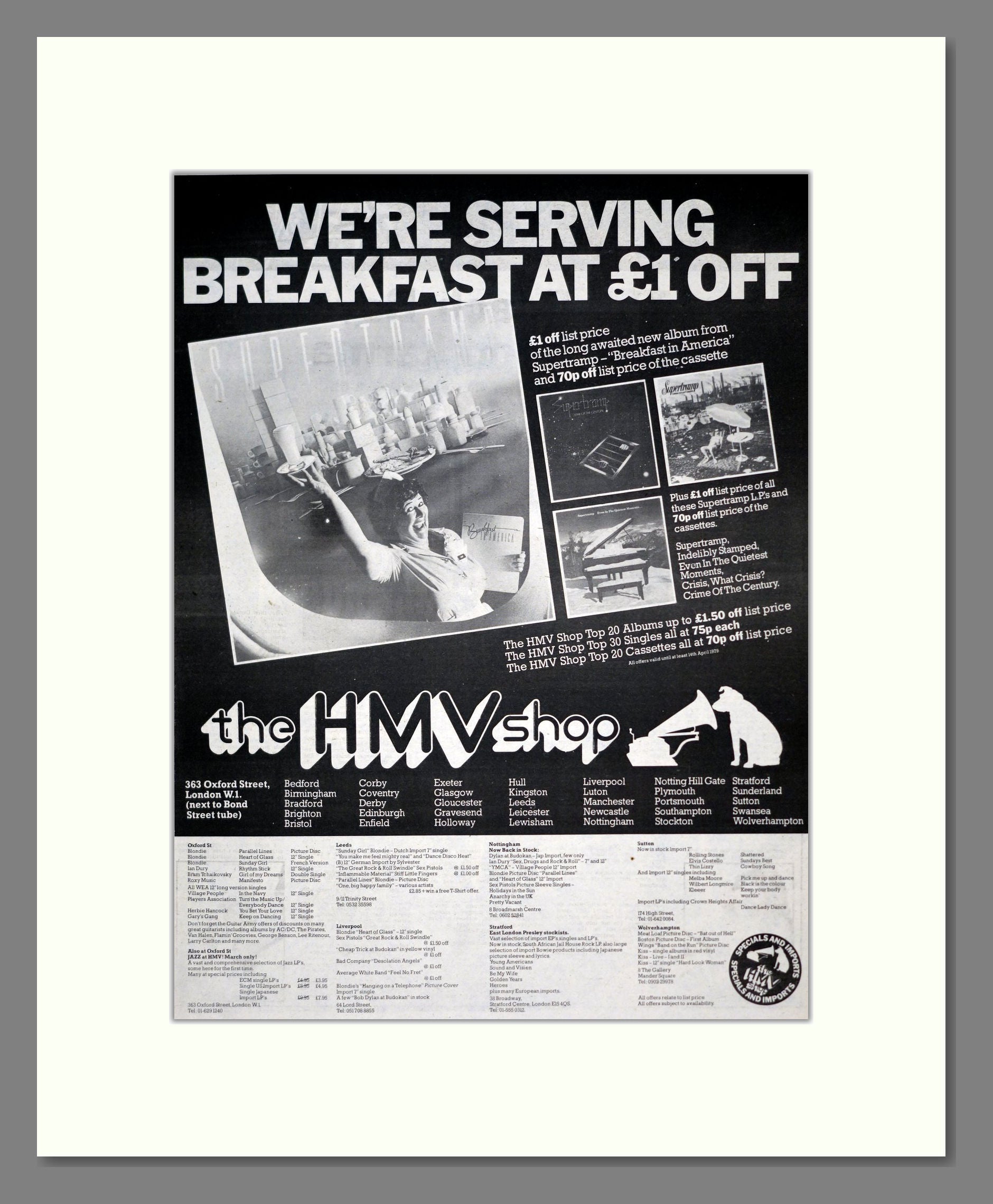 Supertramp - Breakfast In America. Vintage Advert 1979 (ref AD19425 ...