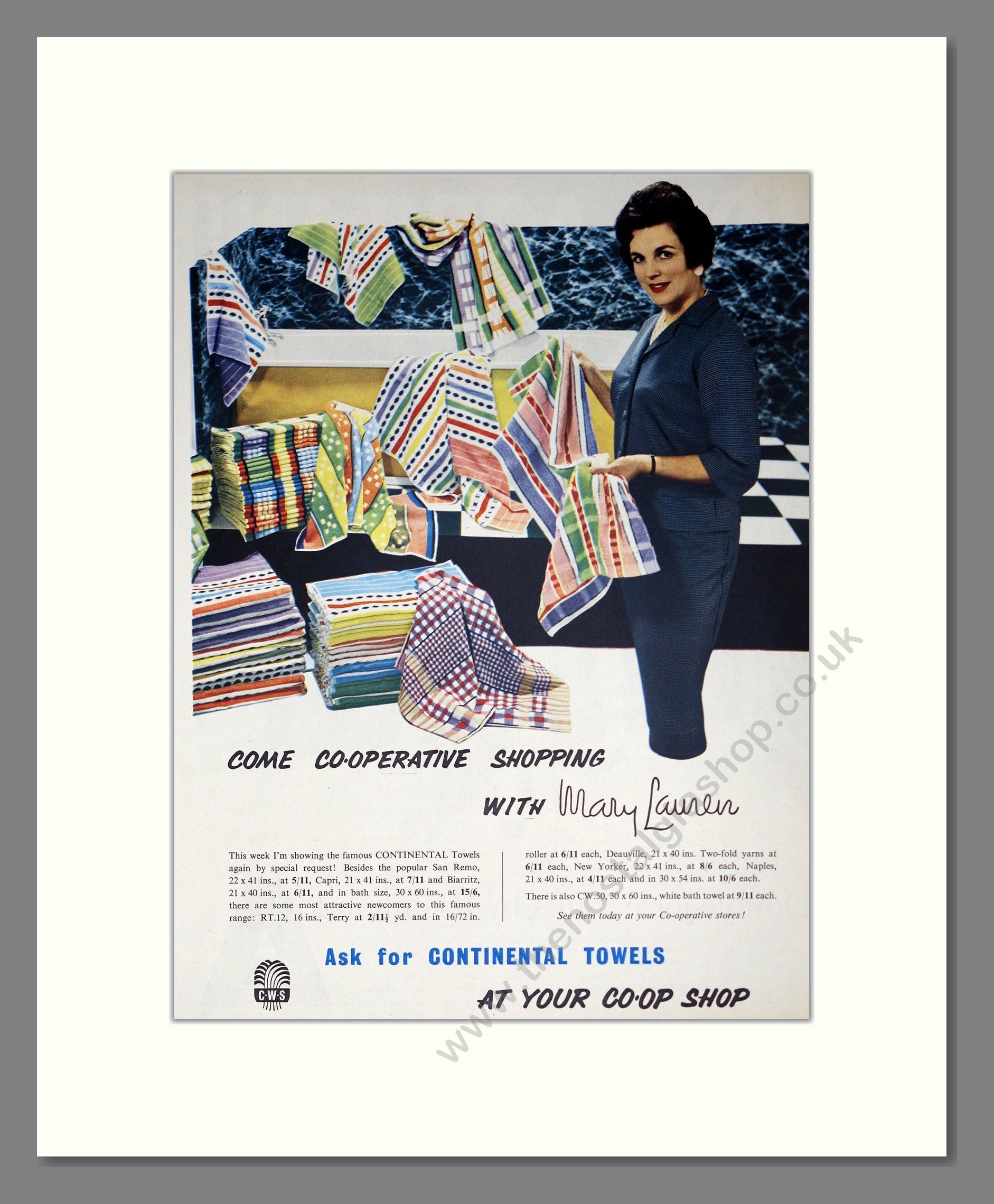 Co-op - Towels. Vintage Advert 1961 (ref AD302331) – The Nostalgia Shop