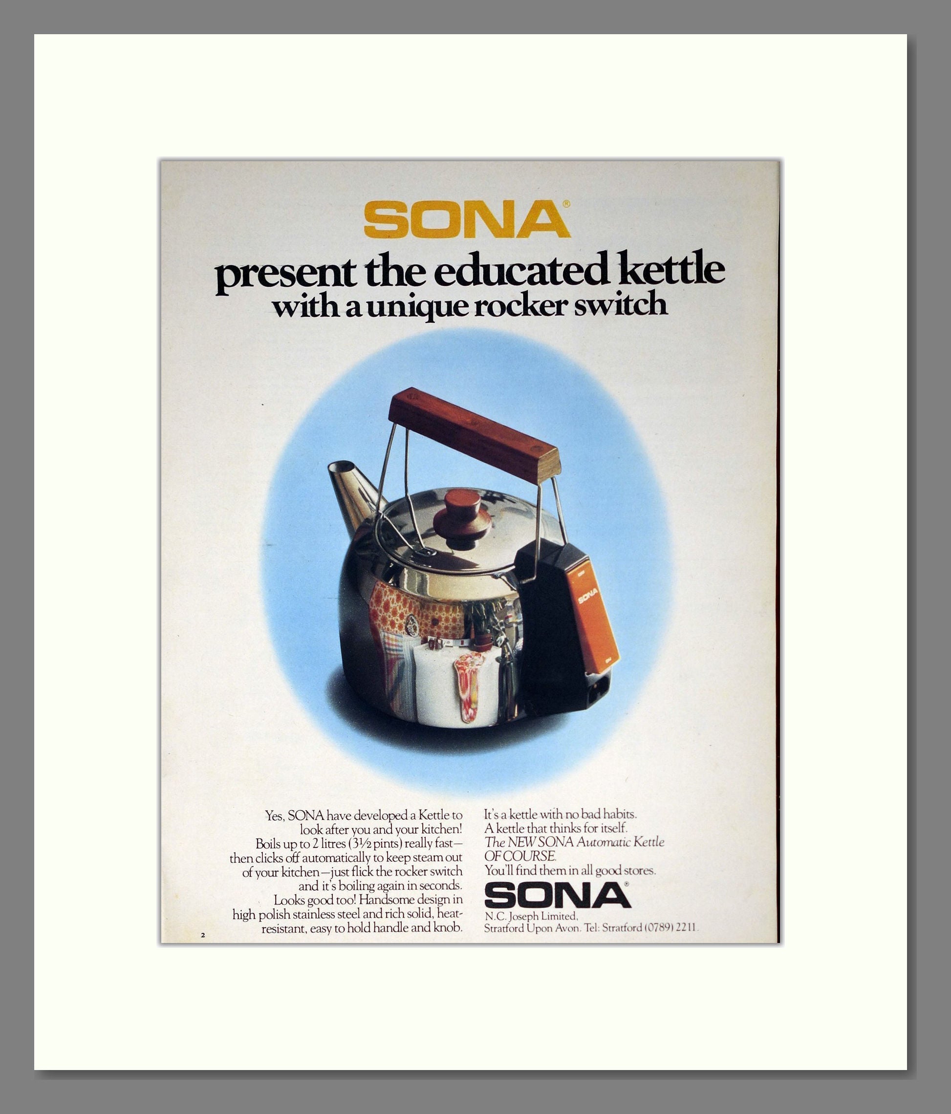 Sona - Kettles. Vintage Advert 1977 (ref AD302521) – The Nostalgia Shop