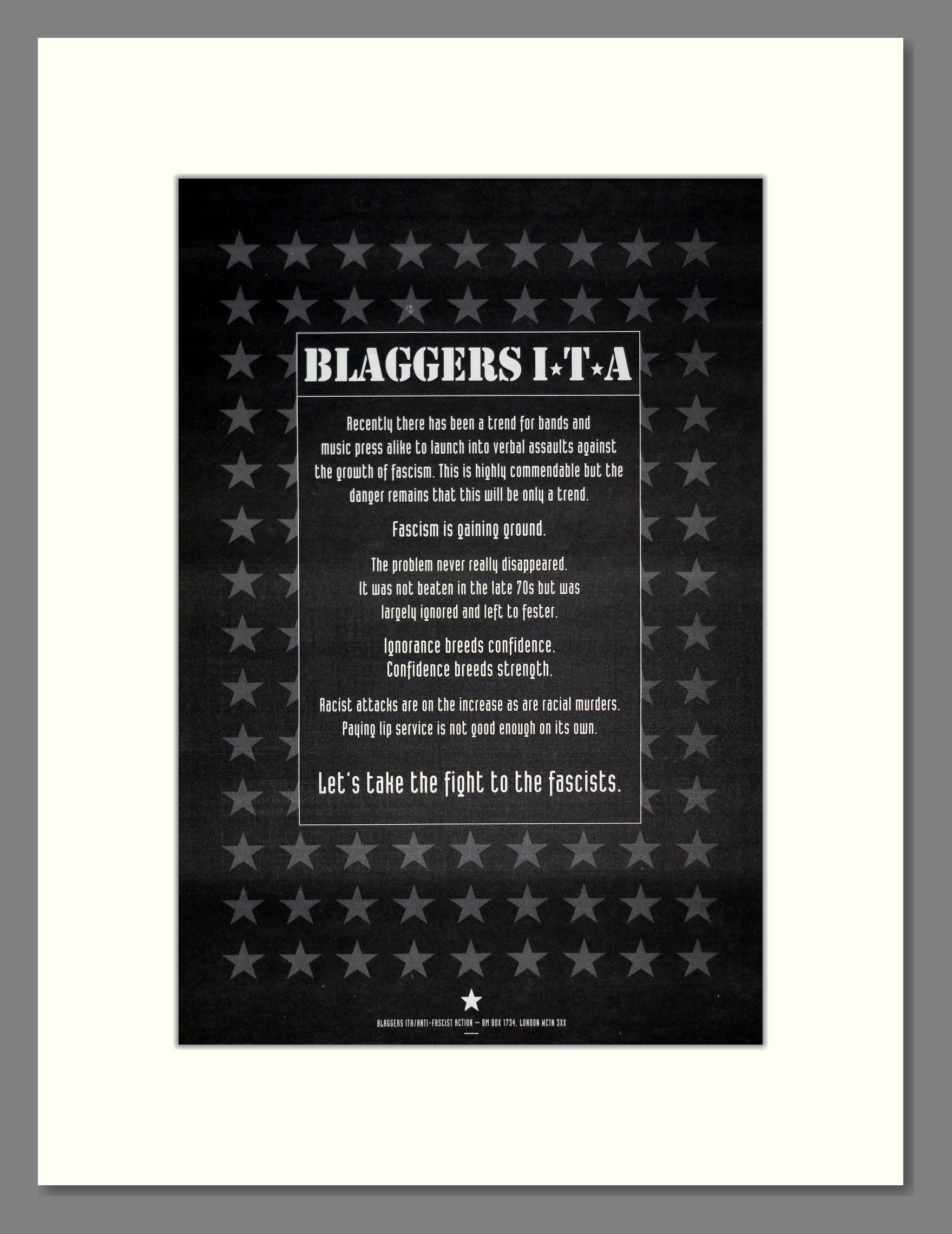 Blaggers ITA - Fight The Fascists. Vintage Advert 1983 (ref AD19731 ...