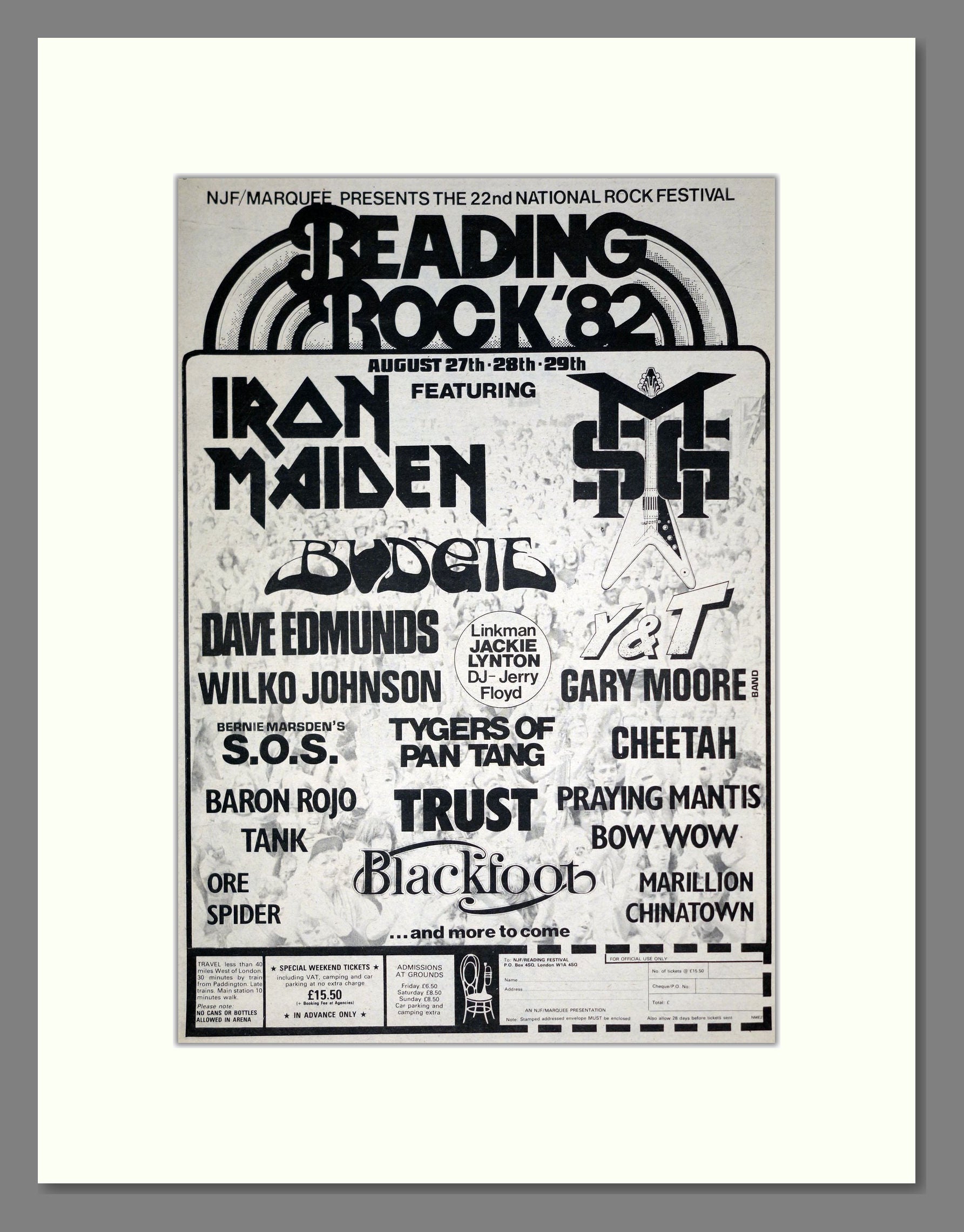 Reading Festival 1982 - Line Up (Iron Maiden). Vintage Advert 1982 (re ...