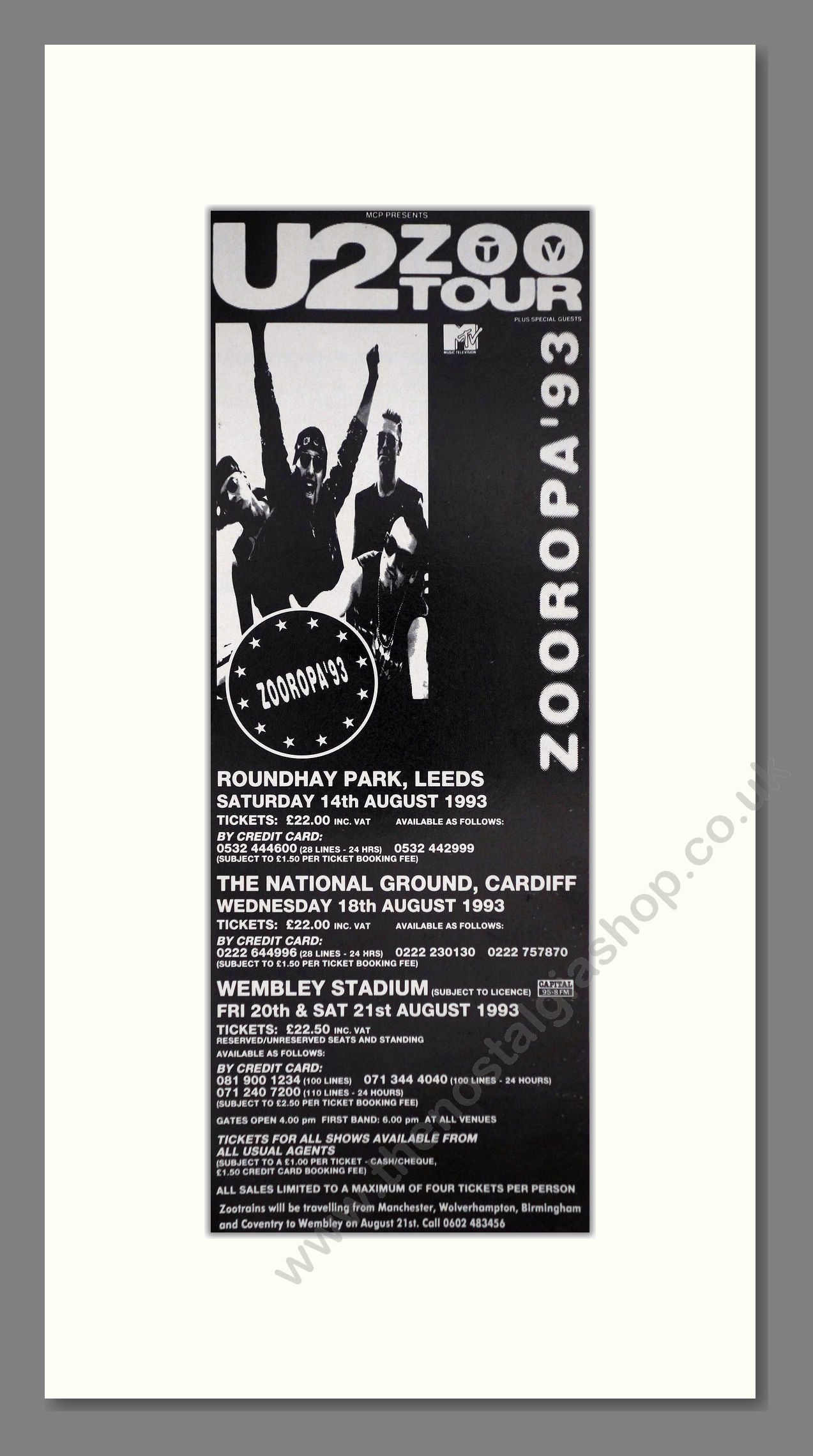 U2 - Zoo Tour. Vintage Advert 1993 (ref AD400148) – The Nostalgia Shop