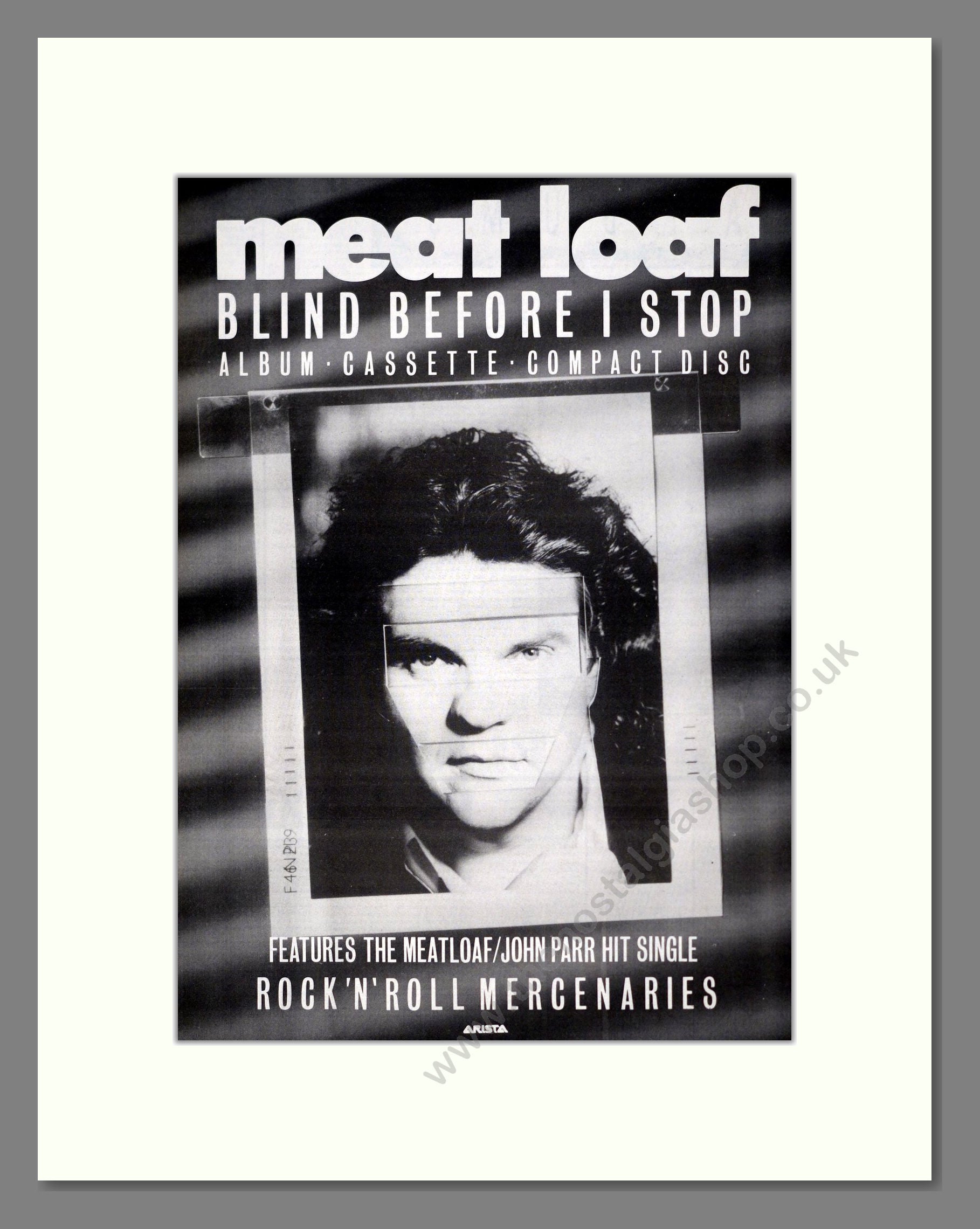 Meat Loaf - Blind Before I Stop. Vintage Advert 1986 (ref AD20087 ...