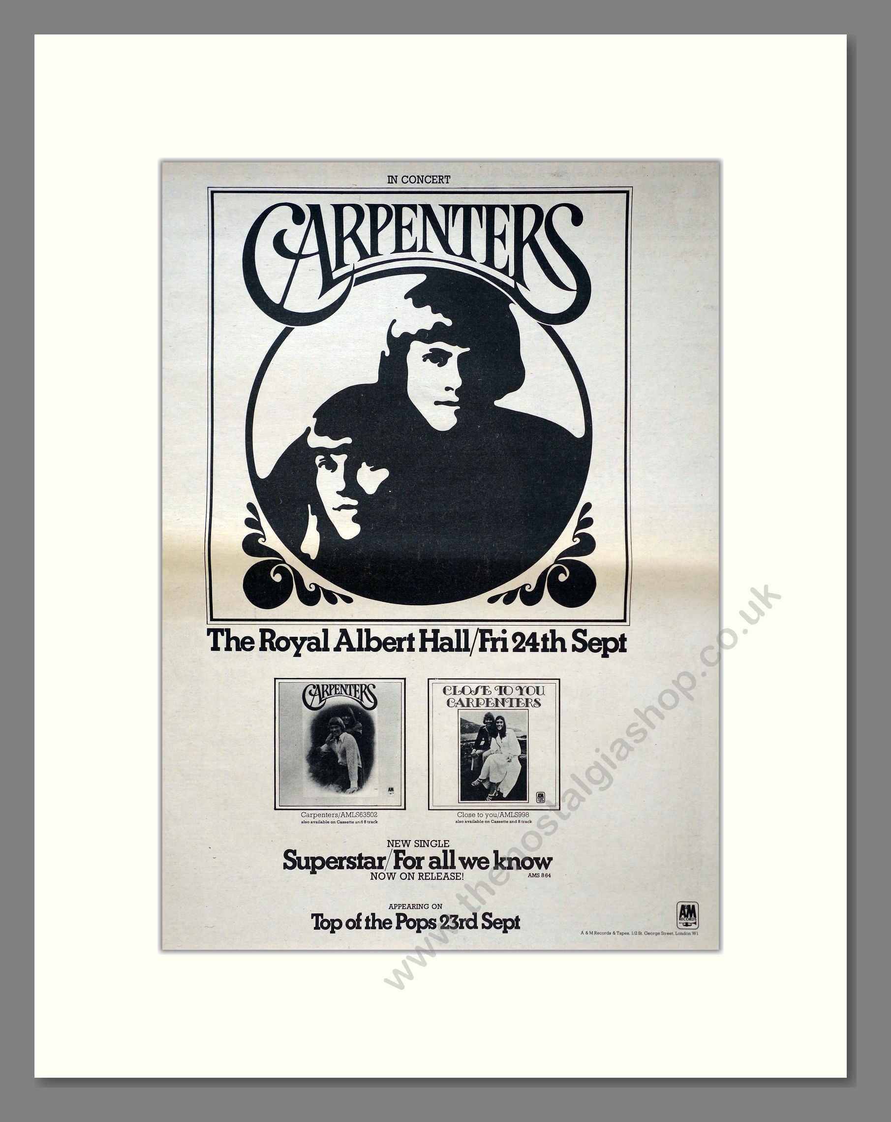 Carpenters - Live At The Royal Albert Hall. Vintage Advert 1971 (ref A ...