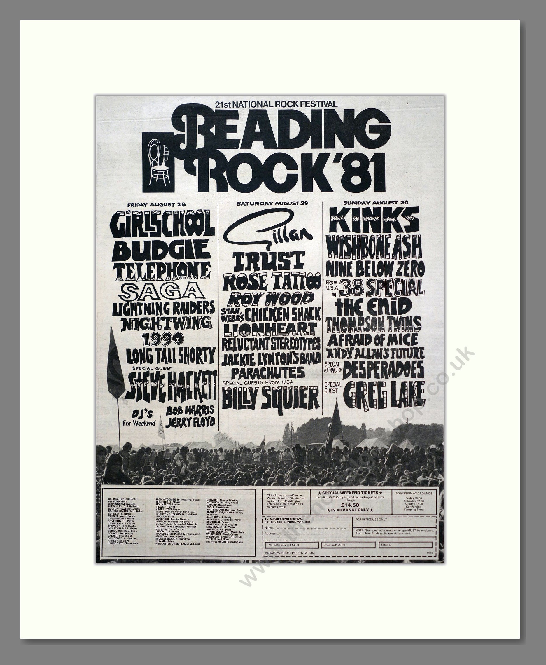 Reading Rock Festival - Line Up. Vintage Advert 1981 (ref AD20612 ...