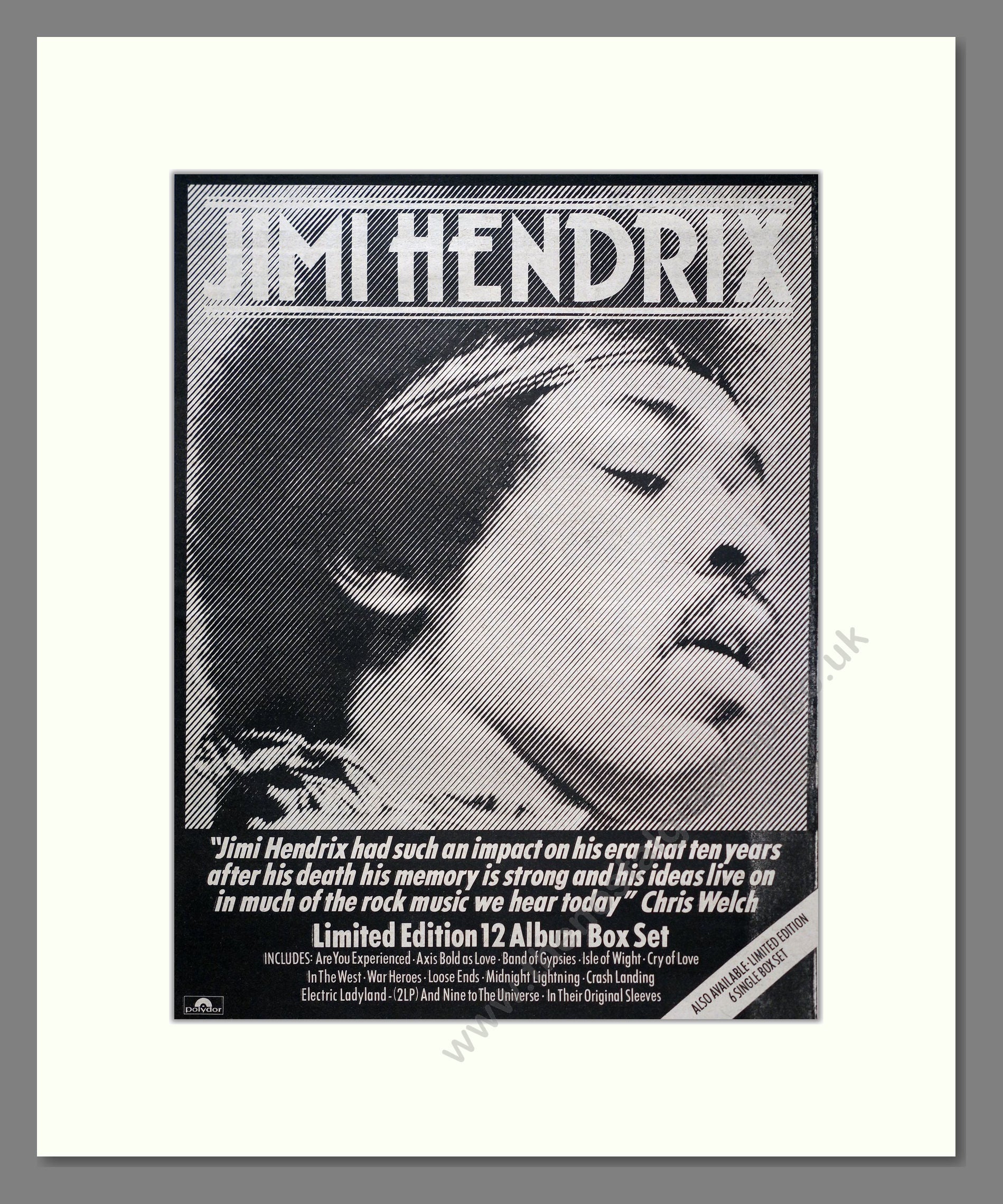 Jimi Hendrix - 12 Album Box Set. Vintage Advert 1980 (ref AD20638 ...