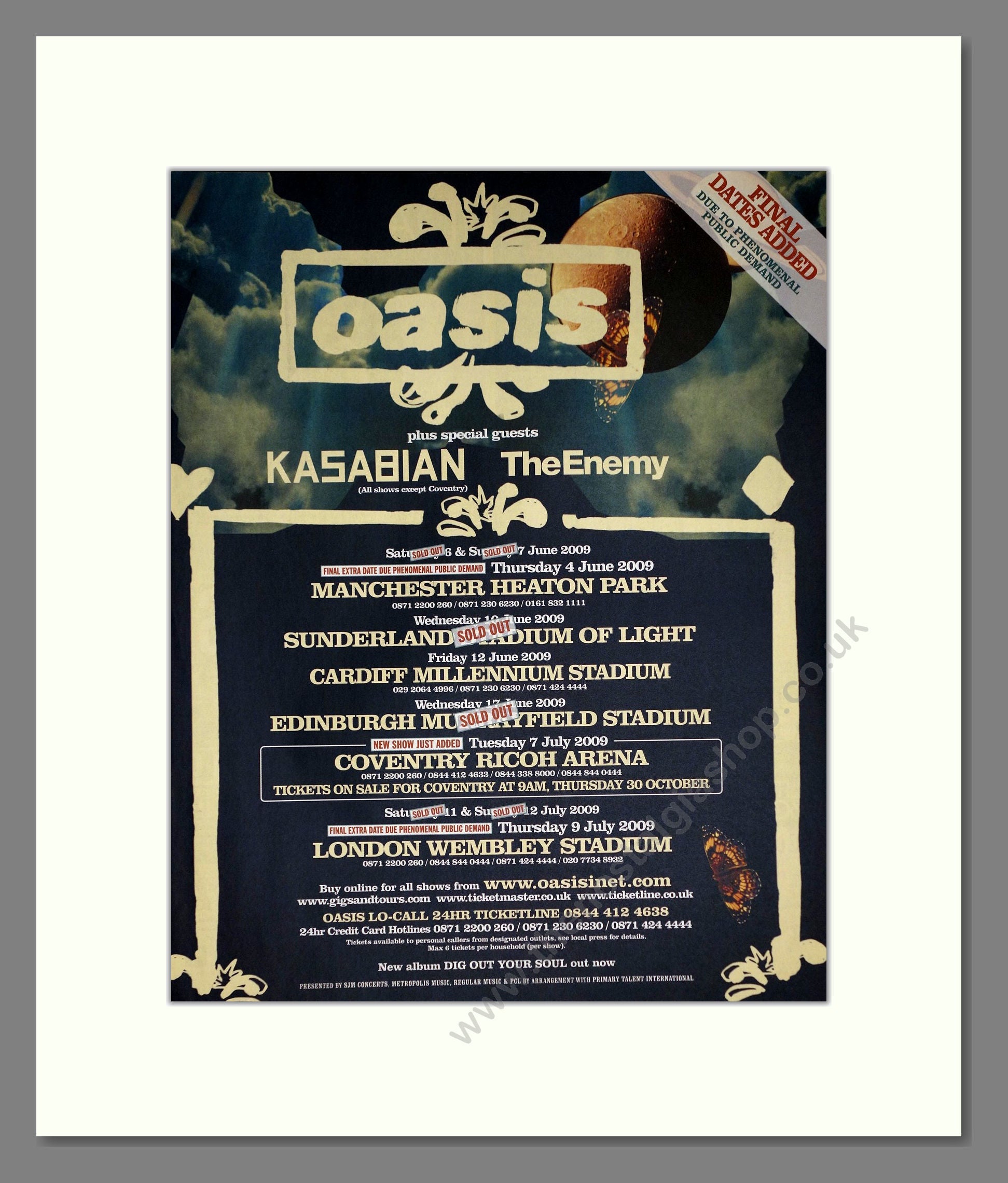 Oasis - UK Tour. Vintage Advert 2009 (ref AD63690) – The Nostalgia Shop