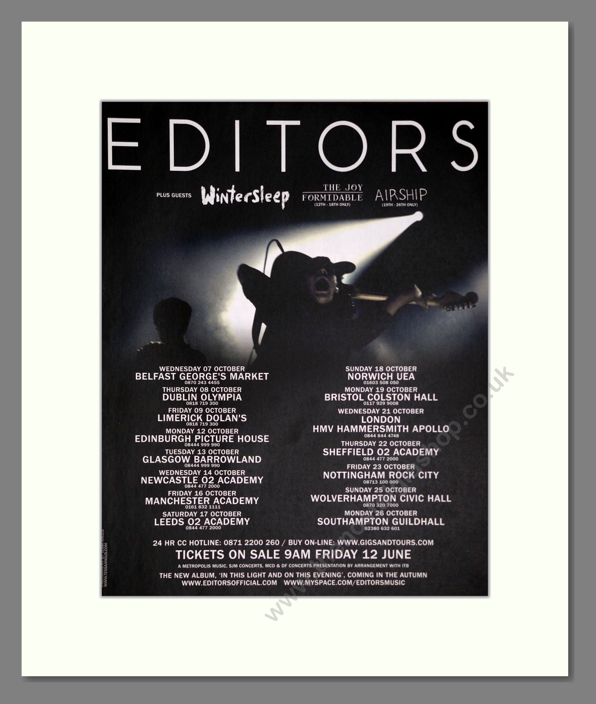 Editors - UK Tour. Vintage Advert 2009 (ref AD63749) – The Nostalgia Shop