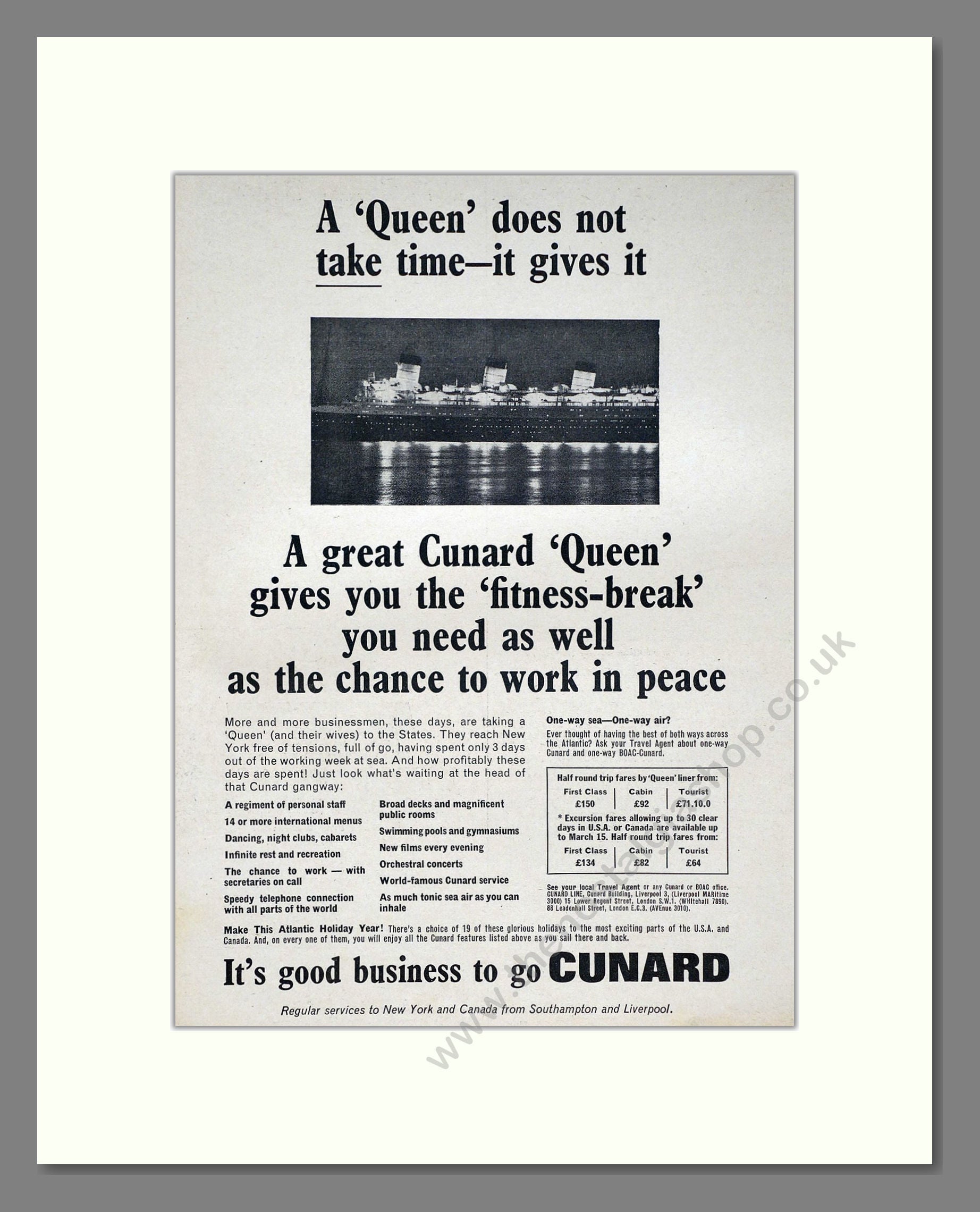 Cunard - Queen. Vintage Advert 1965 (ref AD63905) – The Nostalgia Shop