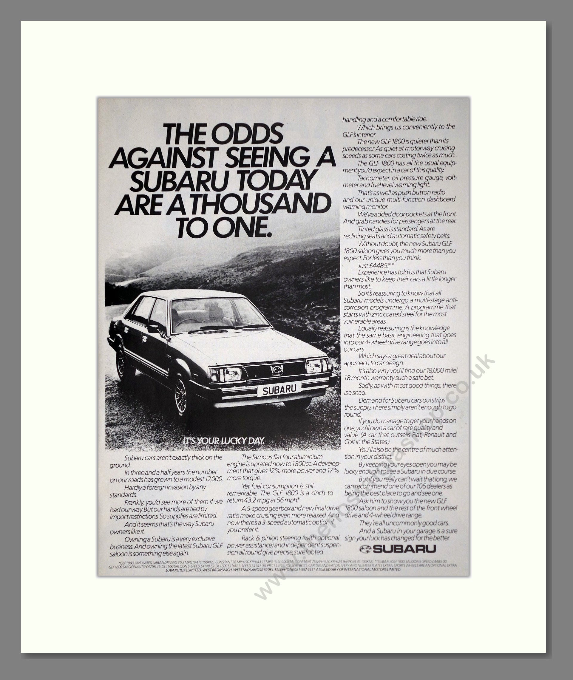 Subaru - GLF 1800. Vintage Advert 1981 (ref AD63996) – The Nostalgia Shop