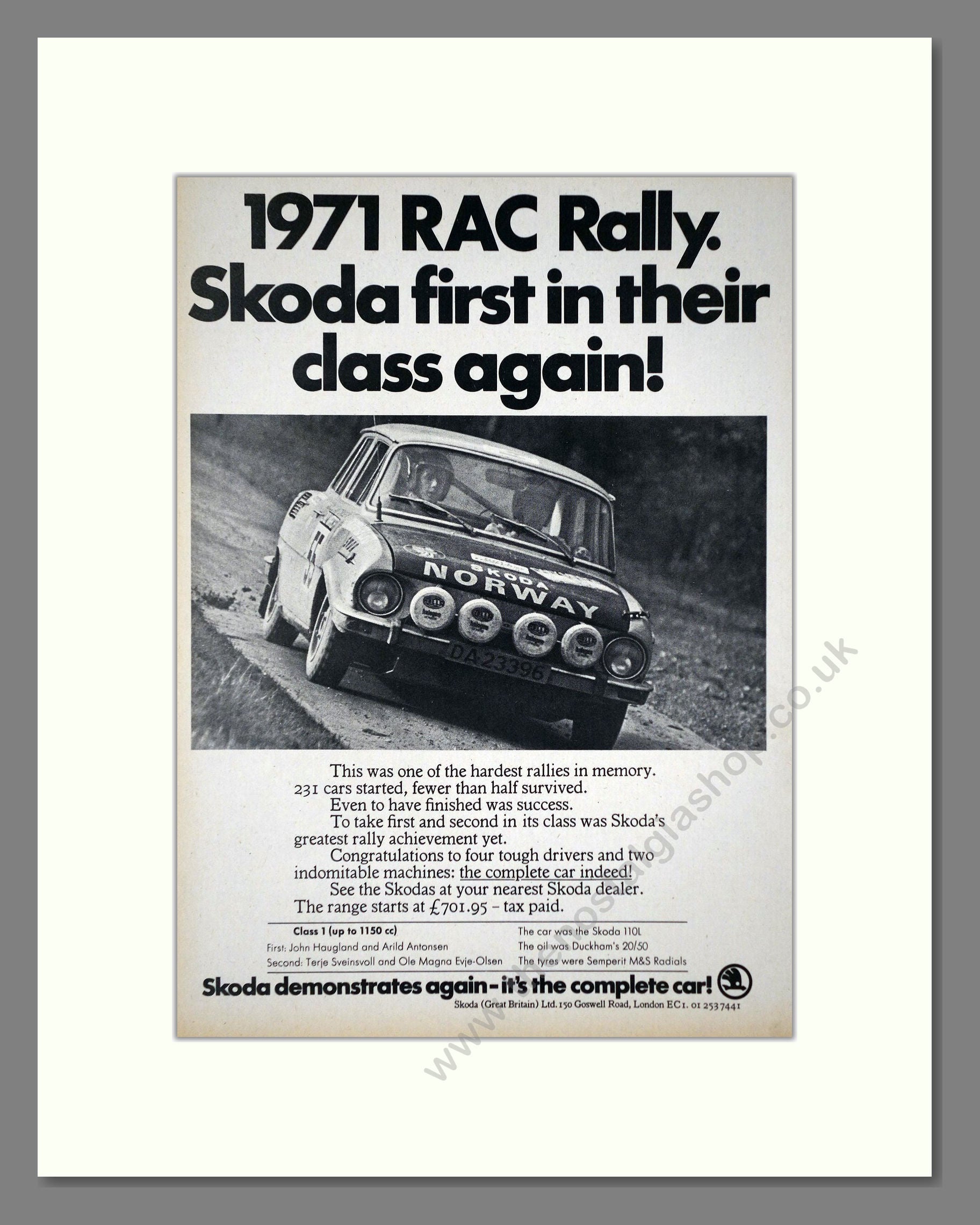 Skoda - RAC Rally. Vintage Advert 1971 (ref AD64032) – The Nostalgia Shop
