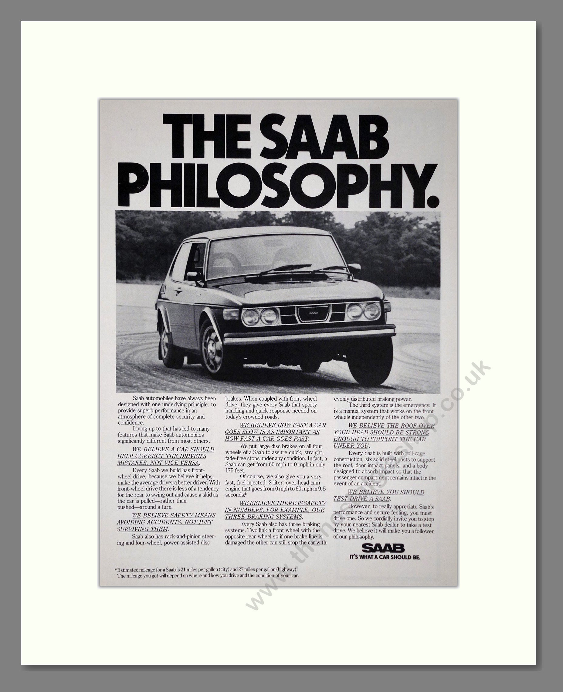Saab - Philosophy. Vintage Advert 1975 (ref AD64126) – The Nostalgia Shop