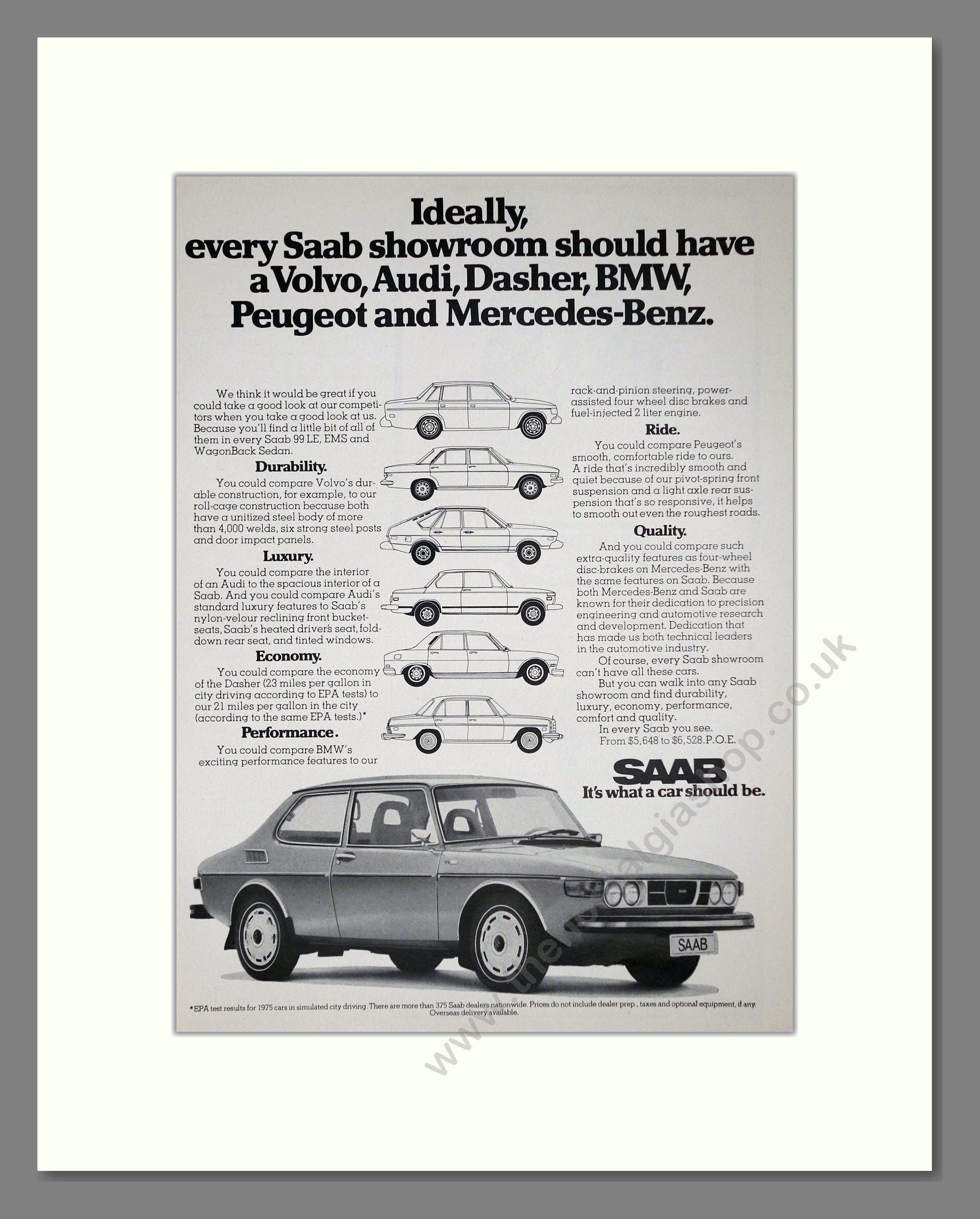 Saab - 99. Vintage Advert 1975 (ref AD64147) – The Nostalgia Shop
