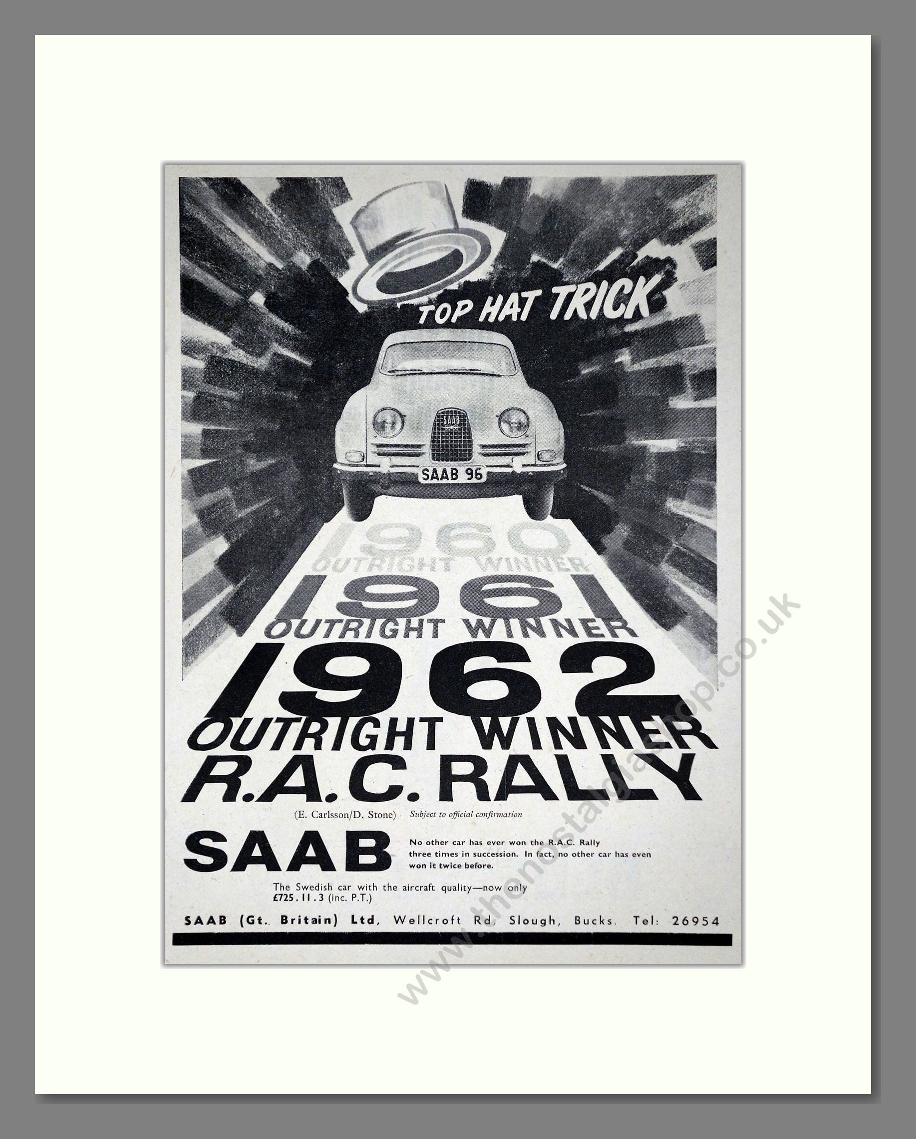 Saab - RAC Rally Winner. Vintage Advert 1962 (ref AD64209) – The ...