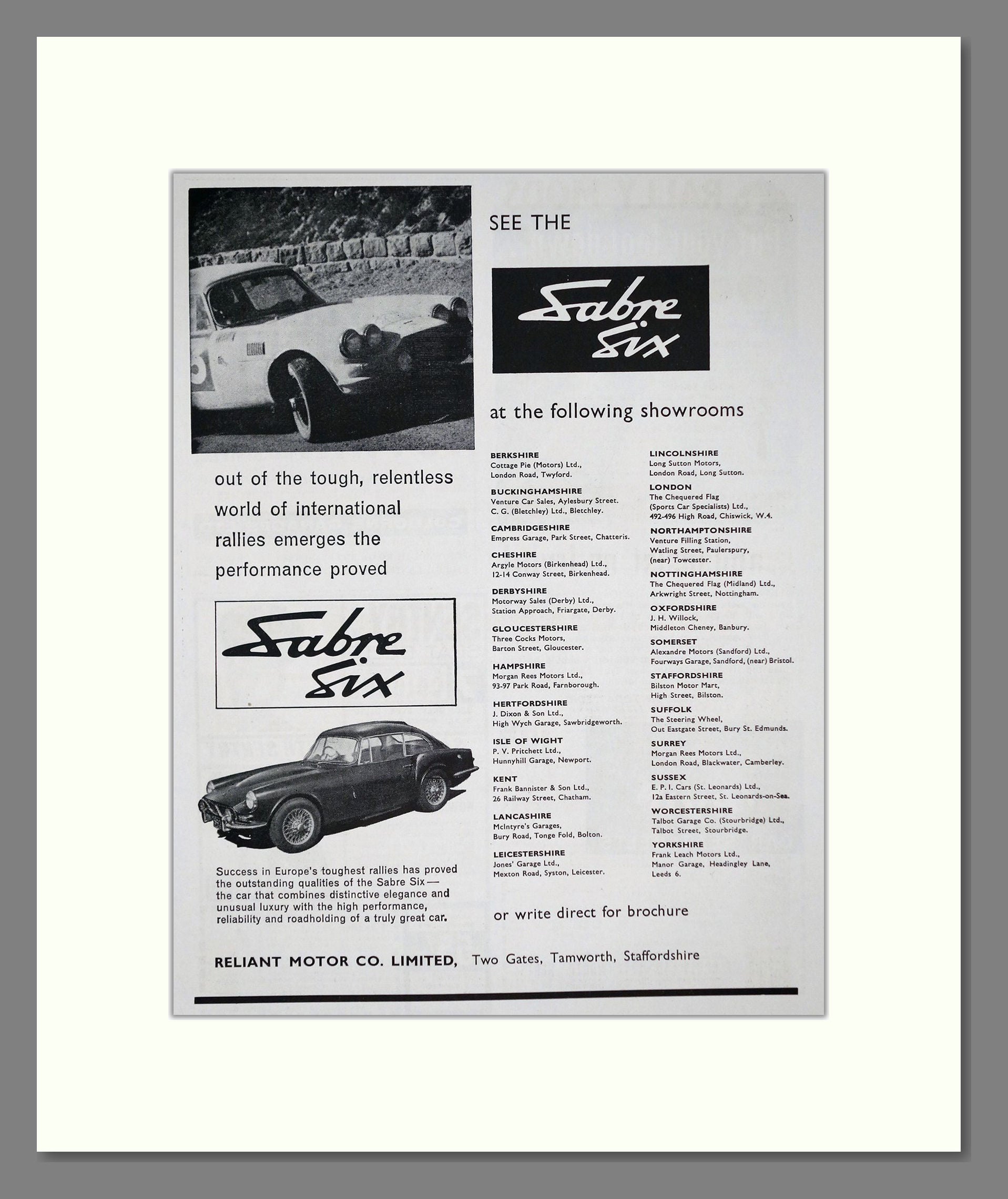 Reliant - Sabre Six. Vintage Advert 1964 (ref AD64224) – The Nostalgia Shop