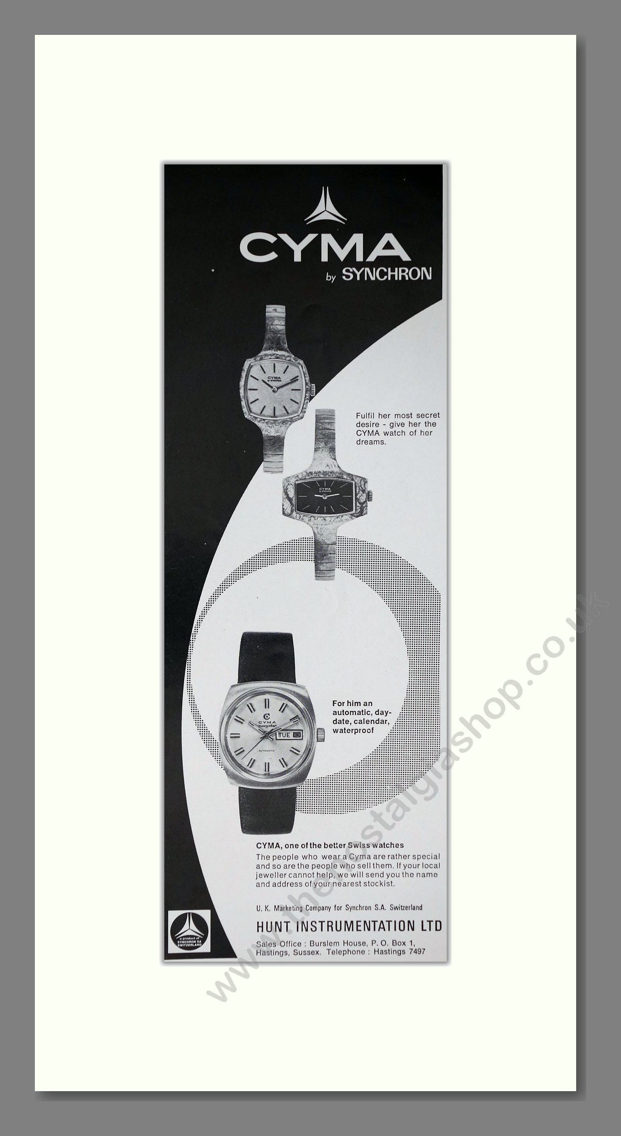 Cyma - Synchron. Vintage Advert 1973 (ref AD201574) – The Nostalgia Shop