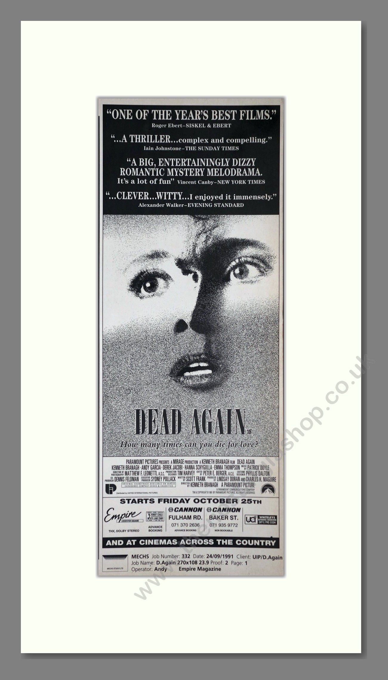 Dead Again. Original Advert 1991 (ref AD400195) – The Nostalgia Shop