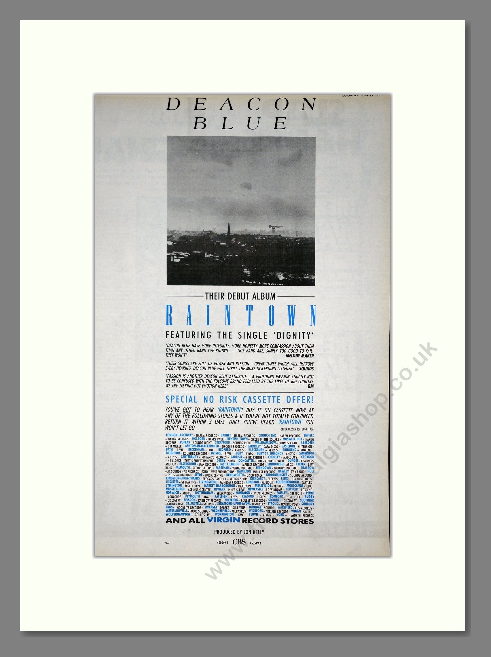 Deacon Blue - Raintown. Vintage Advert 1987 (ref AD20802) – The ...