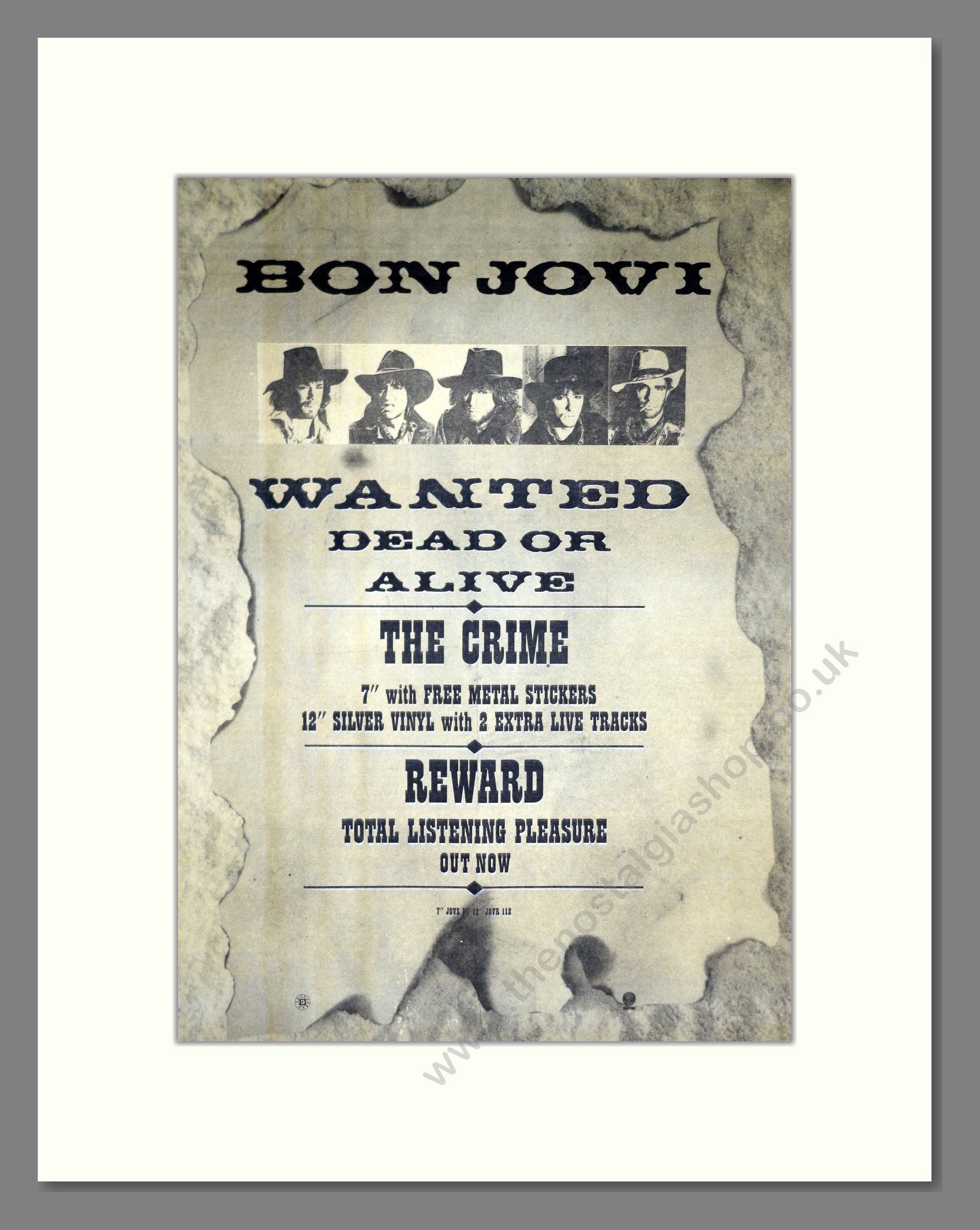 Bon Jovi - Wanted Dead Or Alive. Vintage Advert 1987 (ref AD20874 ...
