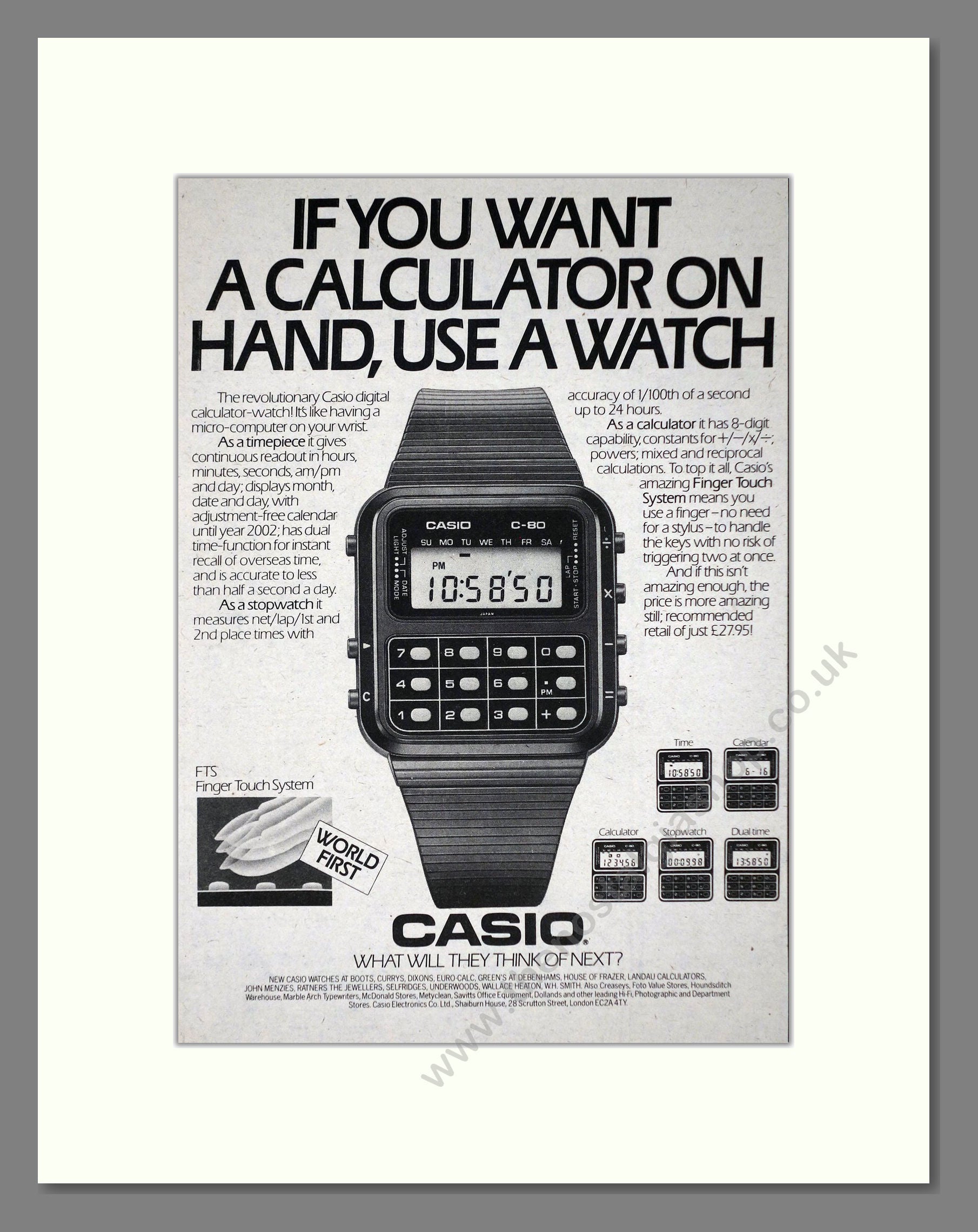 Casio - Calculator Watch. Vintage Advert 1980 (ref AD64364) – The ...