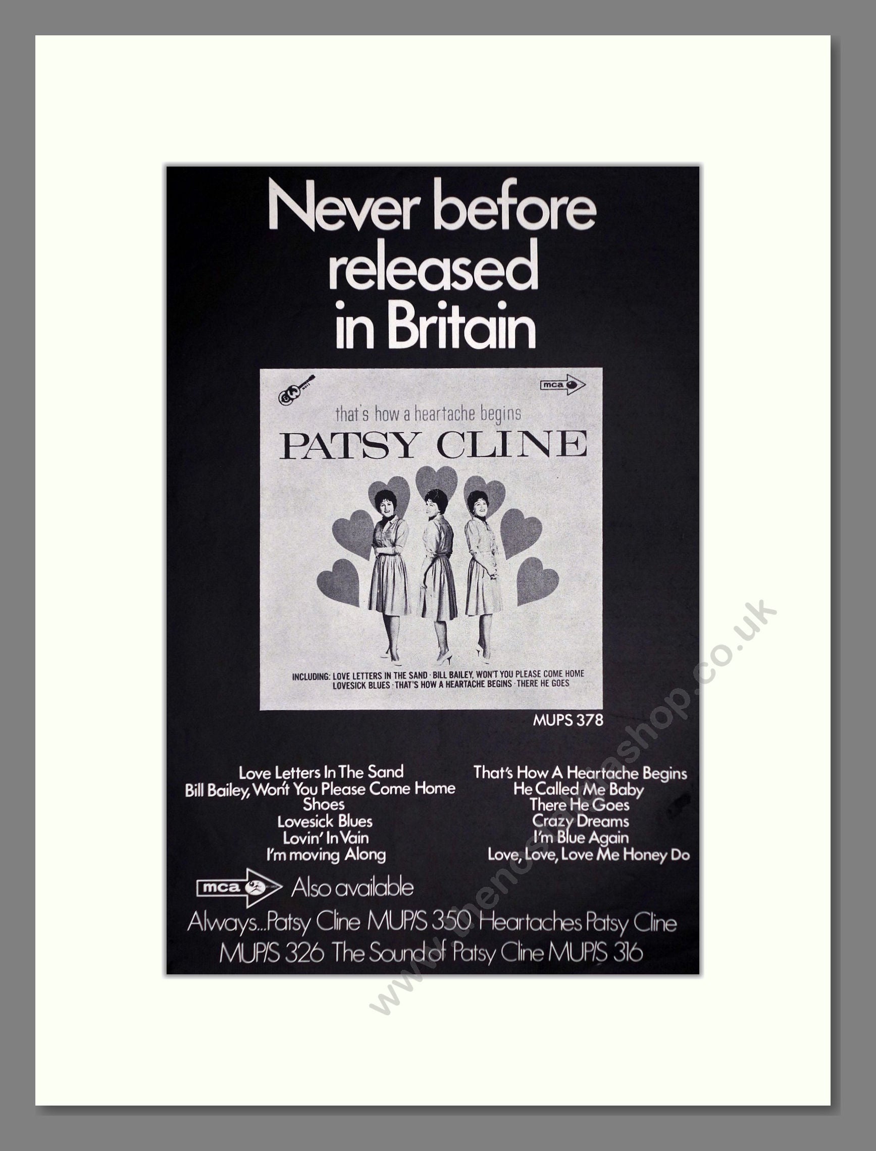 Patsy Cline - That's How A Heartache Begins. Vintage Advert 1969 (ref ...