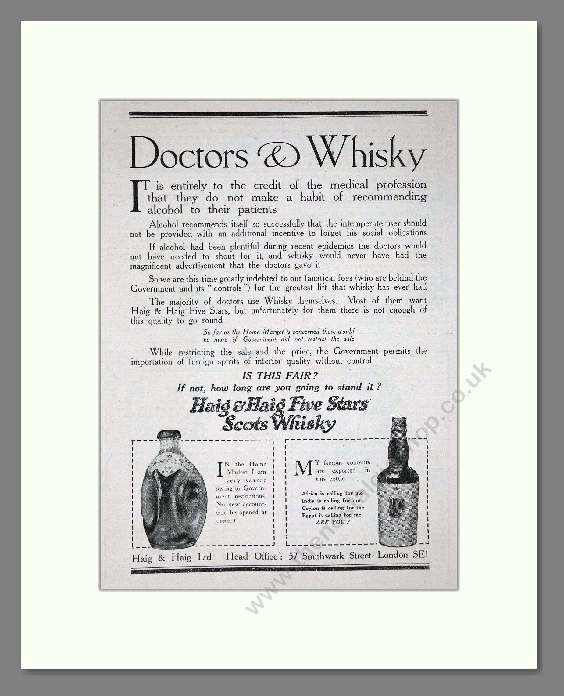 Haig And Haig - Five Stars Scots Whisky. Vintage Advert 1919 (ref AD64 ...