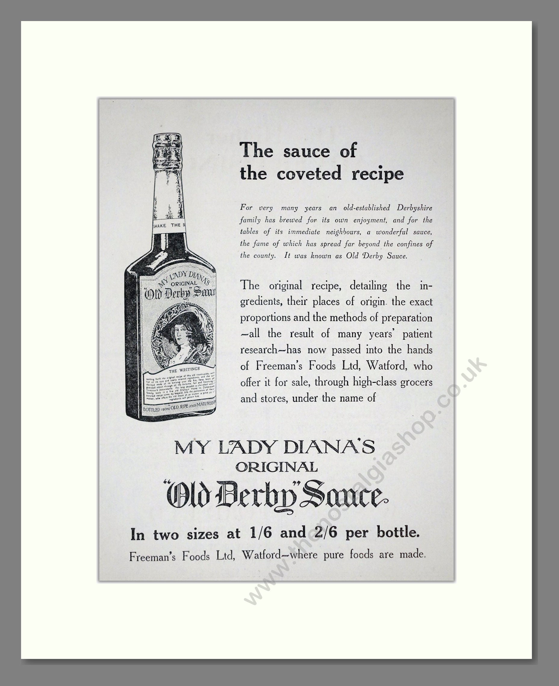 My Lady Diana's - Old Derby Sauce. Vintage Advert 1920 (ref AD65108 ...