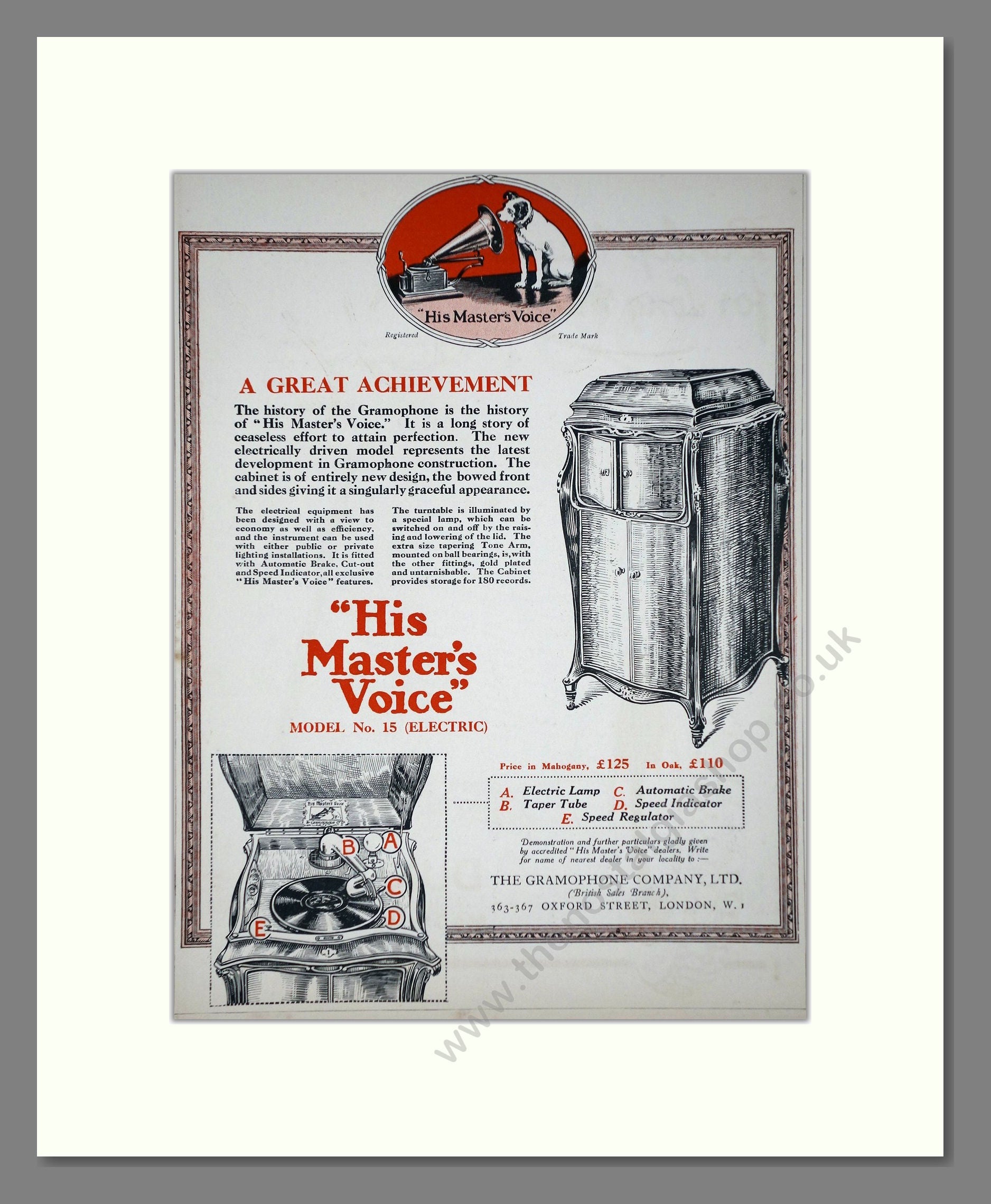 HMV His Master's Voice - Gramophone Model 15 (Electric). Vintage Adver ...