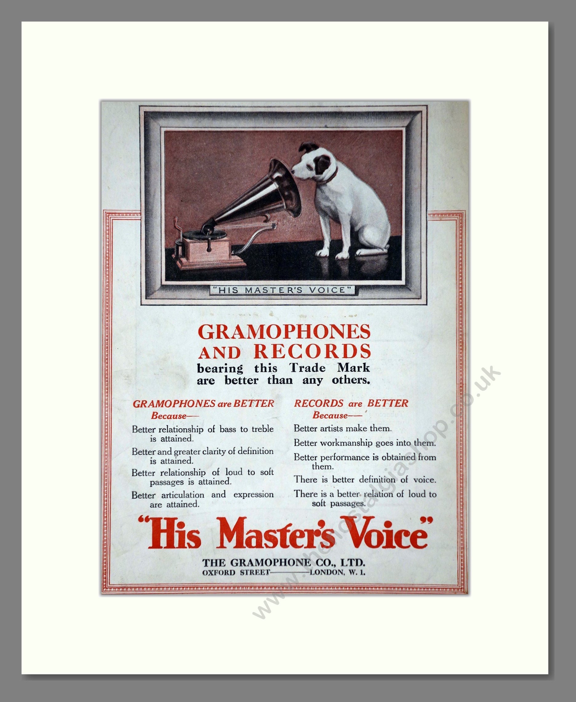 HMV His Master's Voice - Gramophones And Records. Vintage Advert 1926 ...