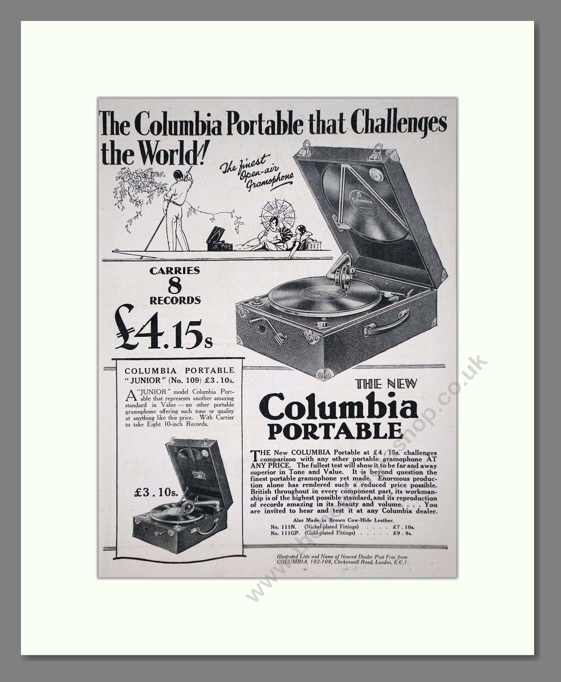 Columbia - Portable Record Player. Vintage Advert 1927 (ref AD65159 ...