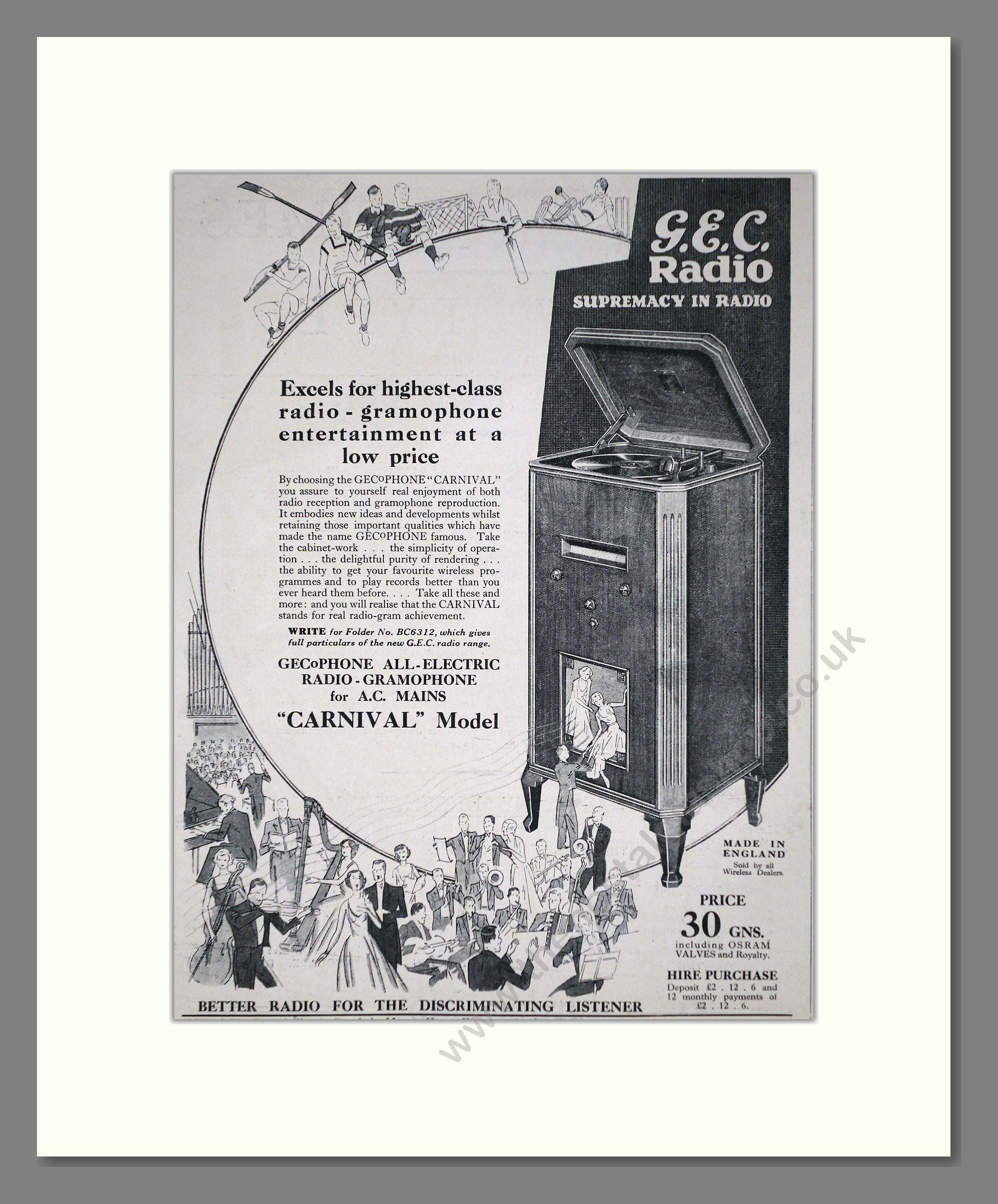 GEC - Carnival Radio. Vintage Advert 1932 (ref AD65165) – The Nostalgia ...