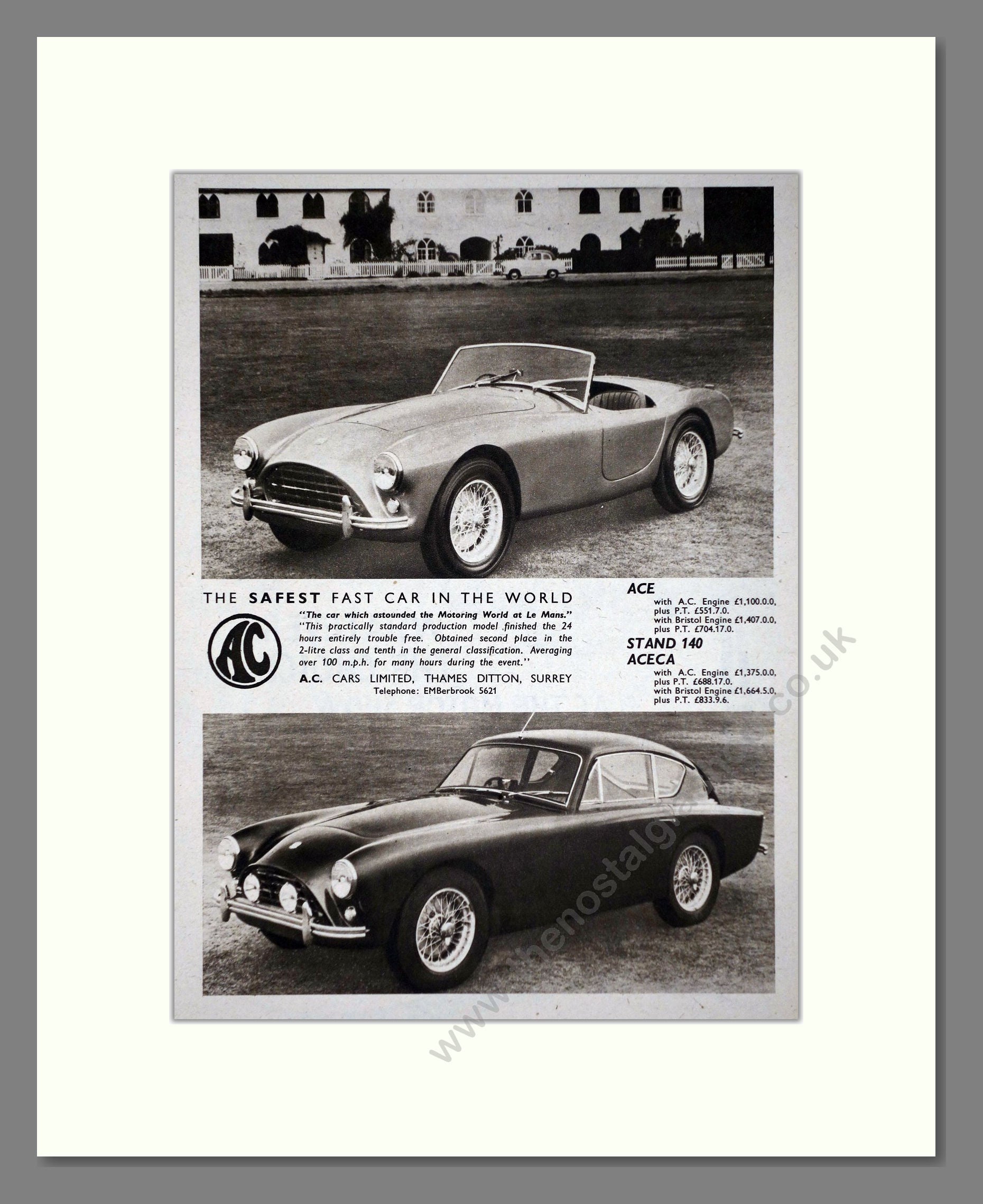 AC - Ace / Aceca. Vintage Advert 1957 (ref AD65203) – The Nostalgia Shop